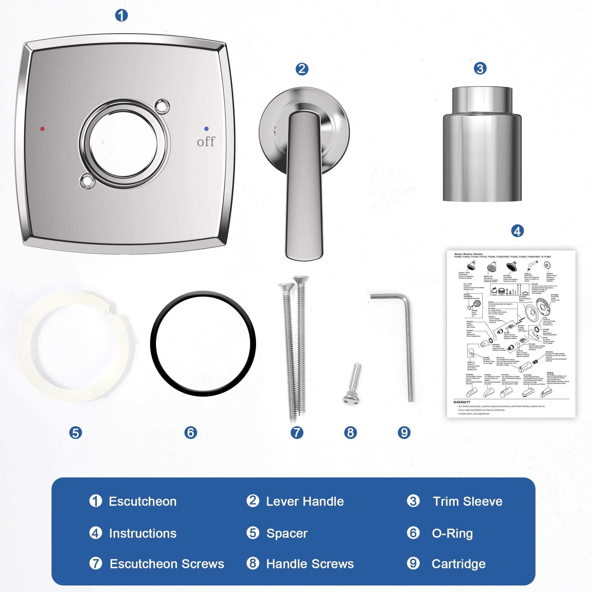 Replacement for Delta Faucet Ashlyn 14 Series Single-Function Shower Valve Trim Kit, Chrome Shower Trim Kit Shower Handle T14064(Without Cartridge)