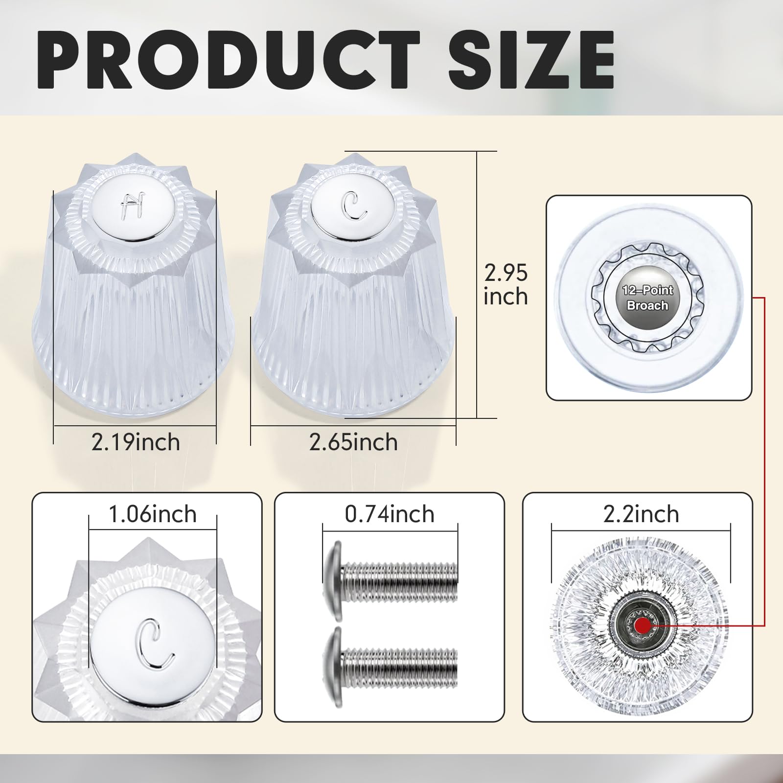 Shower Knob Replacement, Handle Replacement Compatible with Price Pfister Contessa and Windsor Tub and Shower Faucets,Hot and Cold Sink Faucet Knobs Handle Replacement Parts,Clear Acrylic