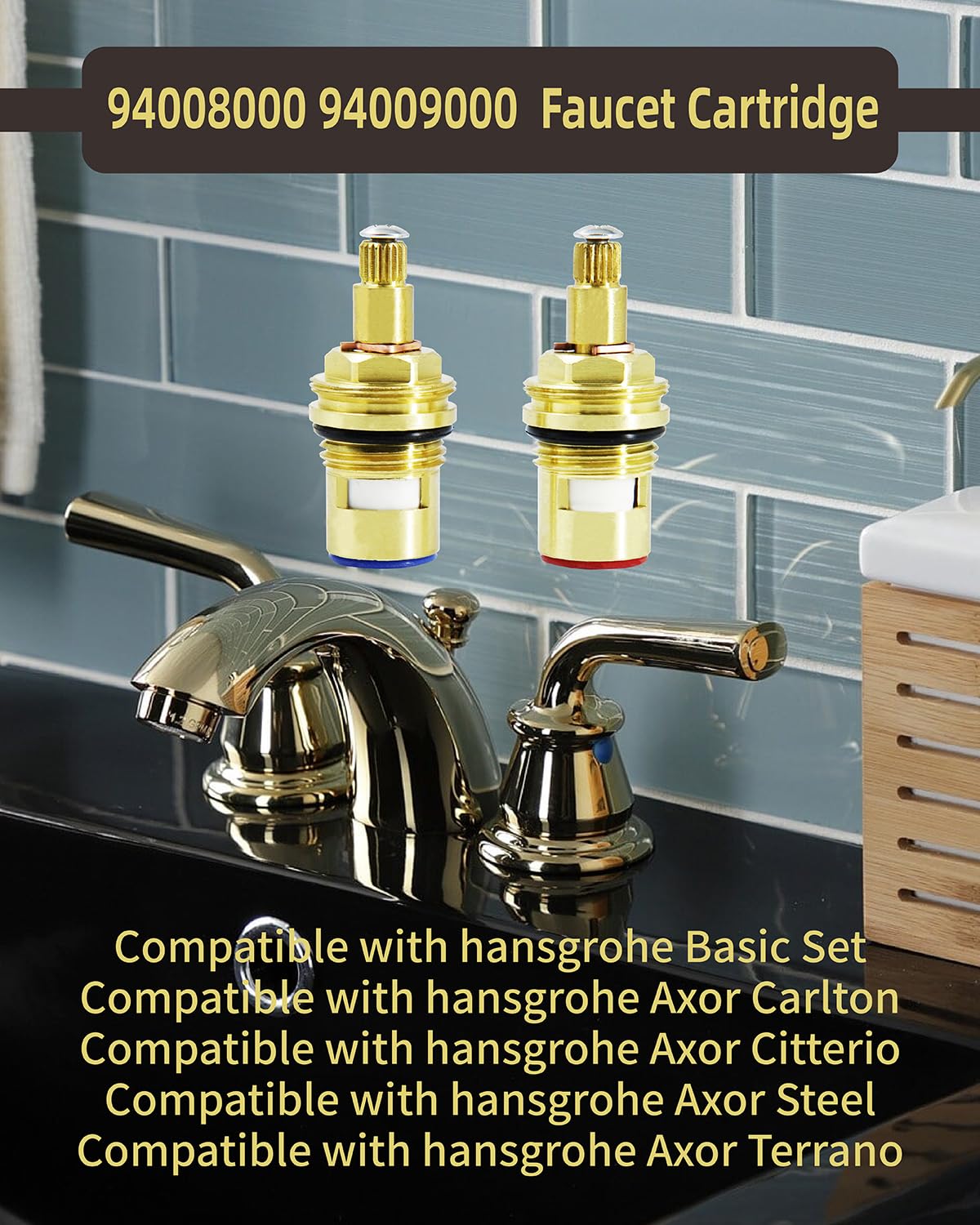 Cold Hot Faucet Cartridge Fit for hansgrohe Basic Set, Axor Carlton, Citterio, Steel and Terrano Valves Replace 94008000 94009000