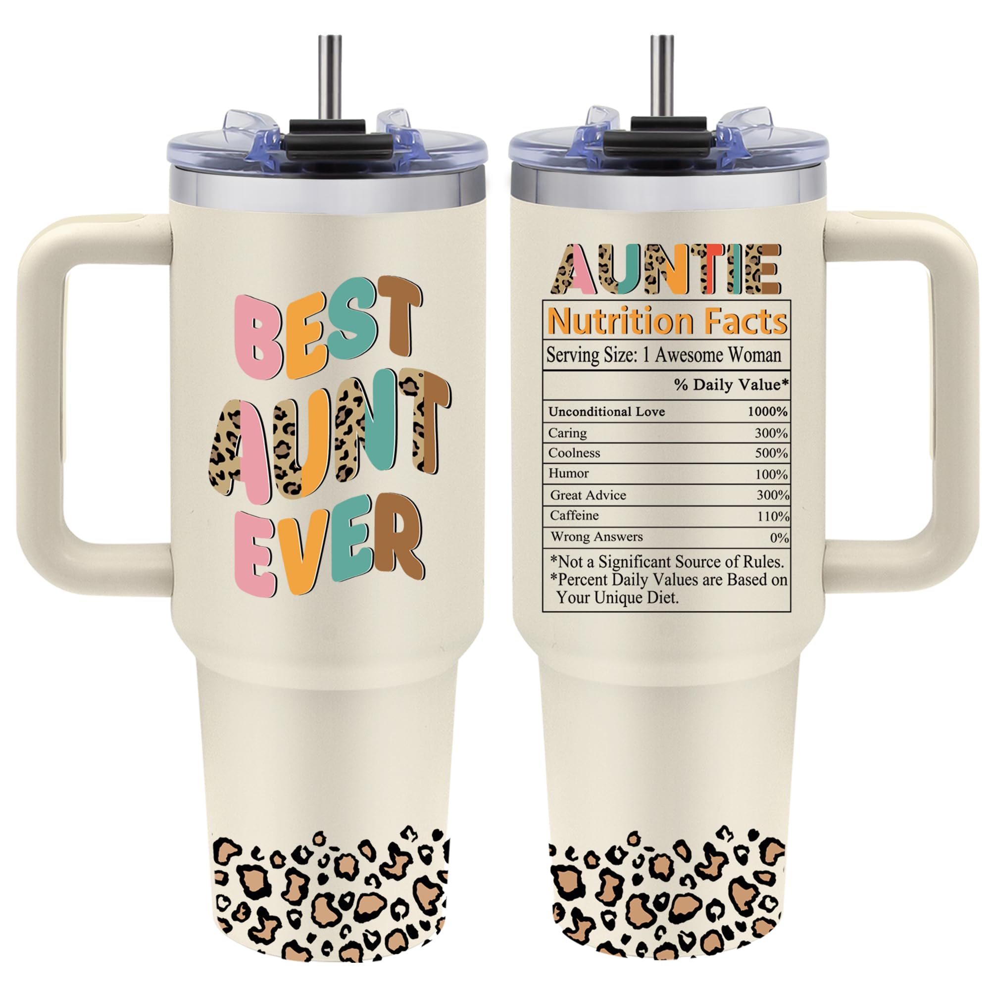 Aunt Gifts, Best Aunt Ever Tumbler - 40oz Stainless Steel Travel Mug Insulated Coffee Cup, Auntie Gift Ideas, Aunts Gift for Birthday Mothers Day (with Lid and Straw)