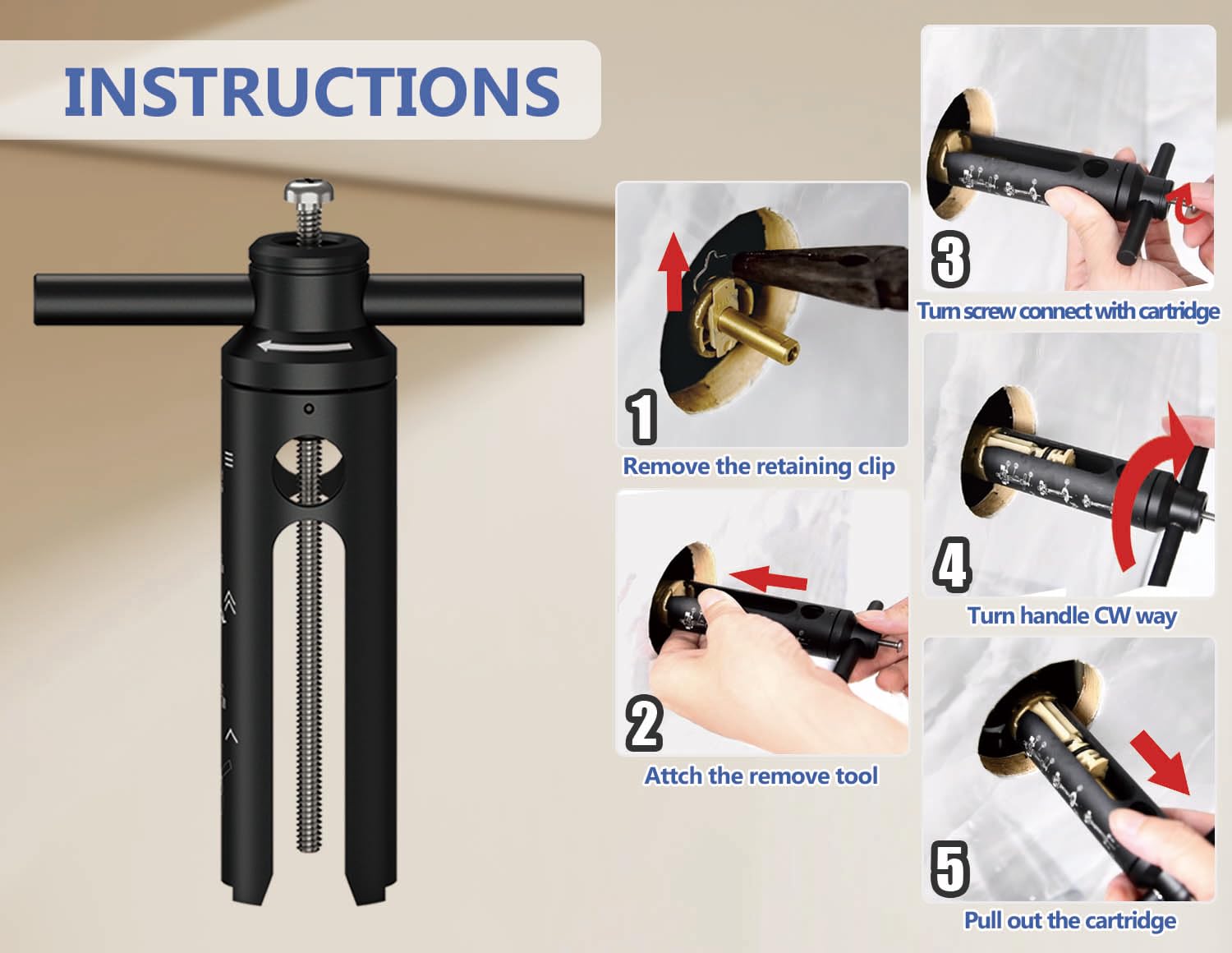 104421U Cartridge Puller Tool Replacement for Moen 1200,1222,1225 Series One-Handle Posi-Temp Pressure Balanced Tub/Shower Faucet Rough-in Valve Core Removal Tool (Upgraded 104421)