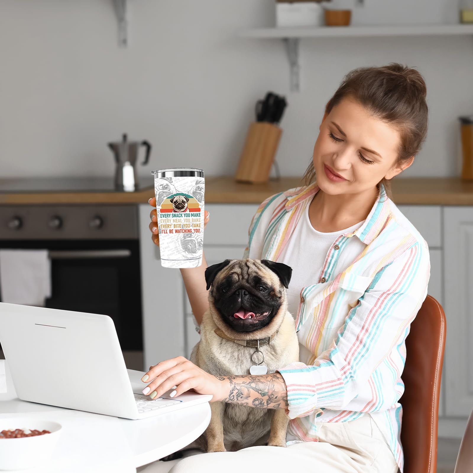TkinTall Pug Gift for Pug Lovers - Pug Tumbler, Dog Cup with Lid, Pug Dad/Mom Gifts, Pug Stuff, Pug Decor 20 Oz Stainless Steel Insulated Bottle Coffee Mug