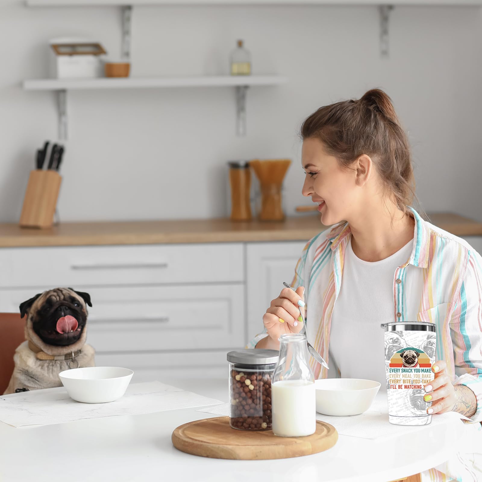 TkinTall Pug Gift for Pug Lovers - Pug Tumbler, Dog Cup with Lid, Pug Dad/Mom Gifts, Pug Stuff, Pug Decor 20 Oz Stainless Steel Insulated Bottle Coffee Mug