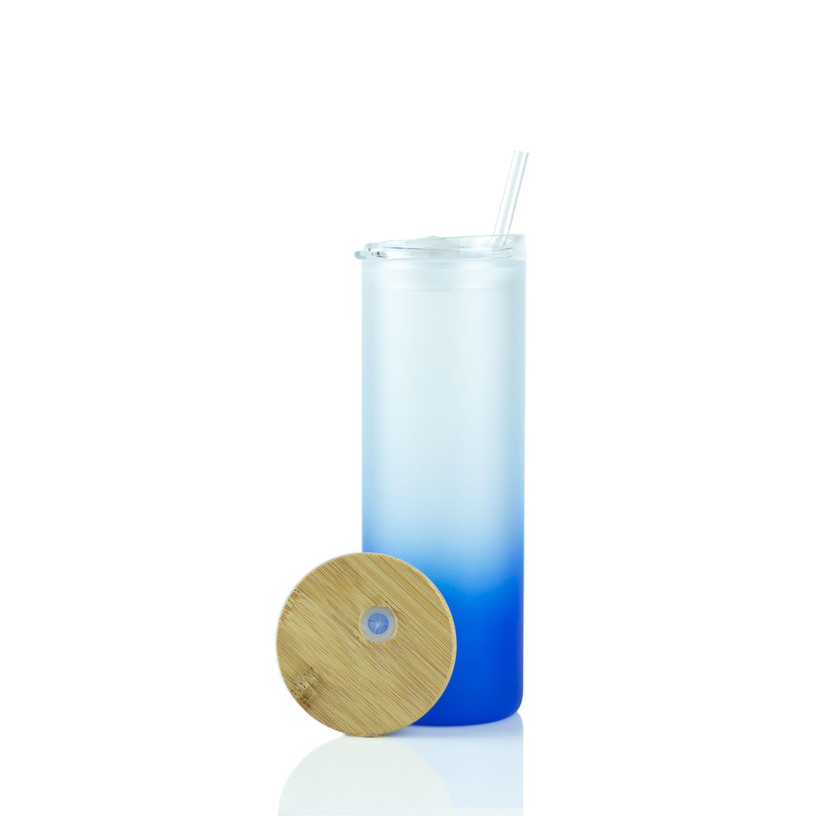 Hogg 20oz Sublimation Glass Cups - Blue Gradient Duo (25 Units), Comes with 2 Lids, Frosted Glass Cups with Lids and Straws Bulk, Sublimation Blanks Bulk, Frosted Sublimation Glass with Bamboo Lid