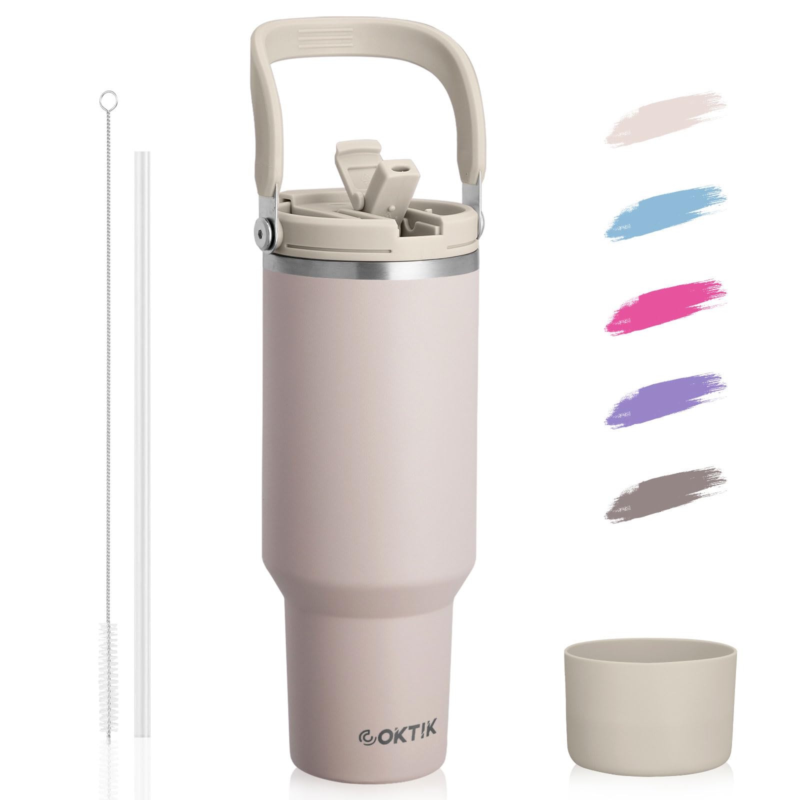 COKTIK 40 oz Tumbler with Handle and Straw, Double Insulated Tumblers with Flip Straw and Top Handle, Leakproof Tumbler, Stanley Cup, Insulated Water Bottle (Brown Metal)