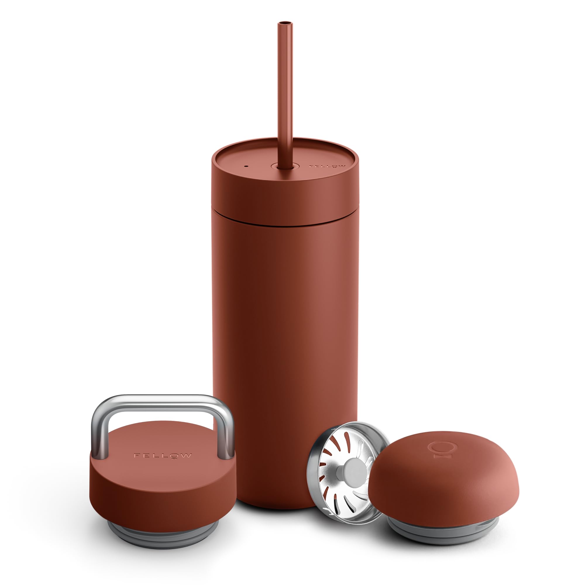 Fellow 16 oz Carter Bundle (3 in 1) Travel Mug with Carry Handle, Move & Cold Lids with Straw - To-Go Coffee Tumbler, Ceramic Interior & Vacuum-Insulated Stainless Steel - Coffee Cups-Sienna