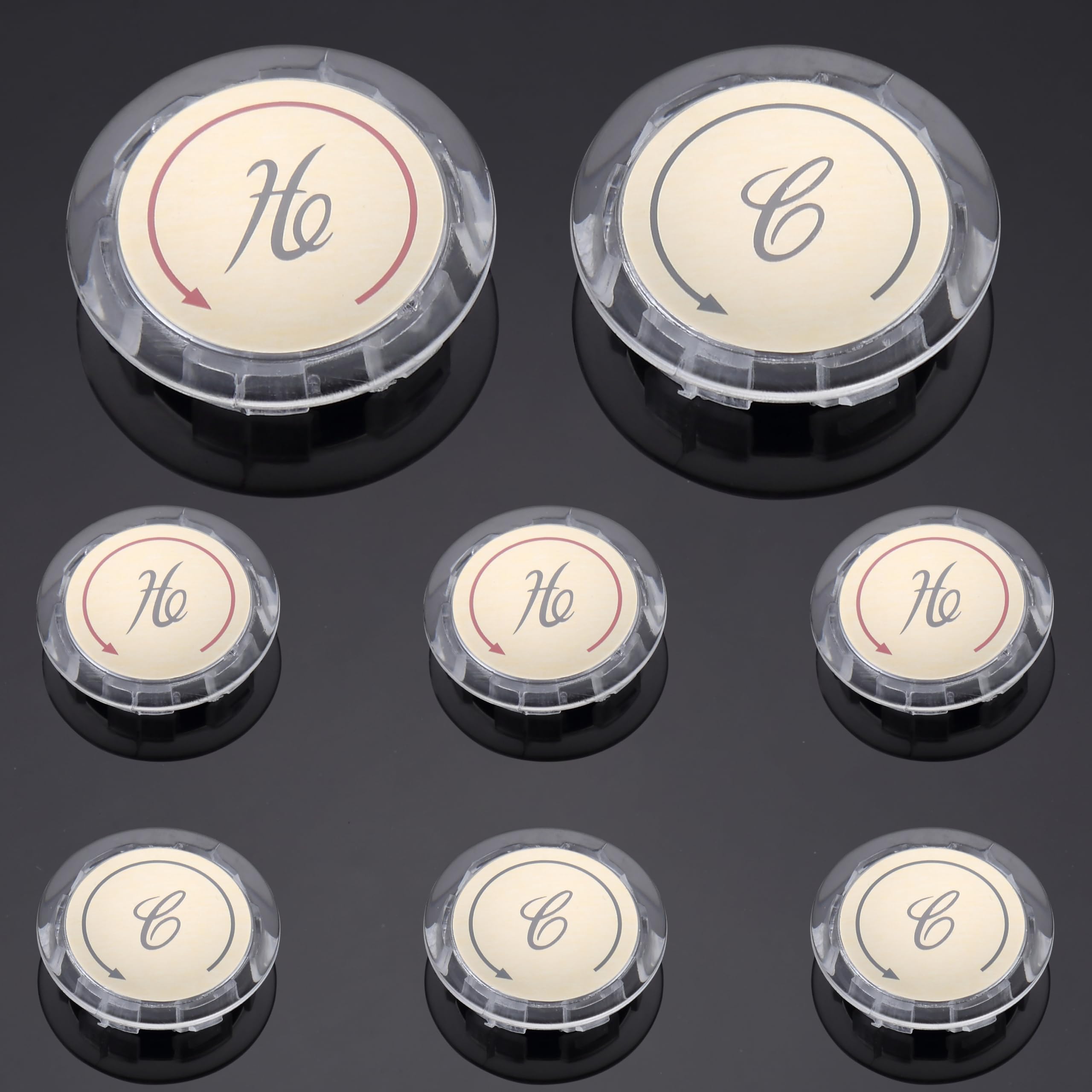 4 Pair Faucet Index Buttons, Universal Shower Handles Buttons Hot and Cold, Shower Handles Index Buttons Compatible with Delta/LDR/Delex/Peerless, 1-5/16 in. Diameter, Clear Acrylic
