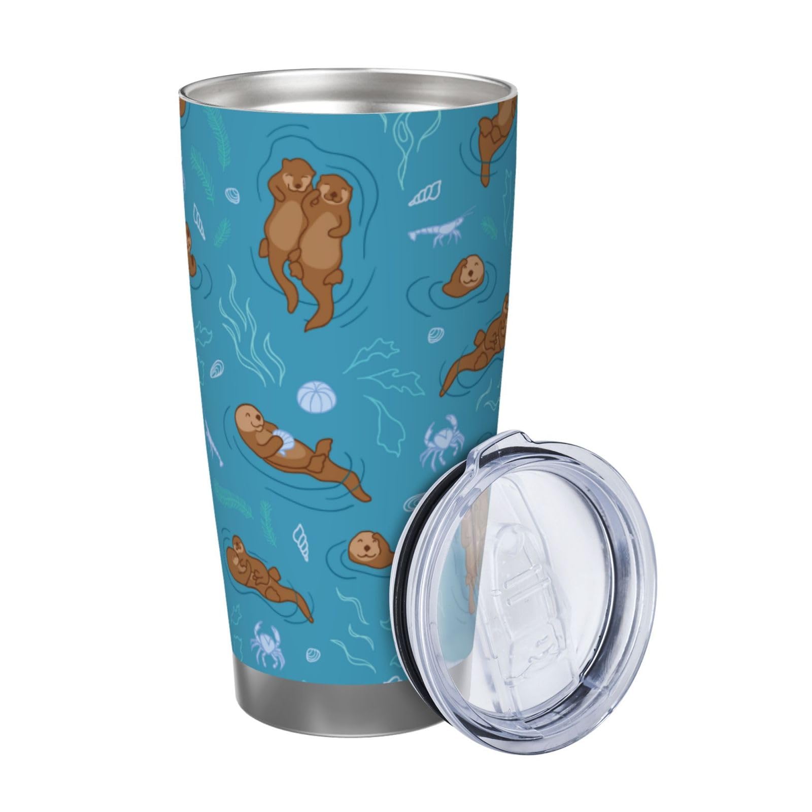 Xinvast Sea Otter Tumbler Vacuum Insulated Water Bottle Stainless Steel Insulated Coffee Travel Mug For Women Friends 20oz