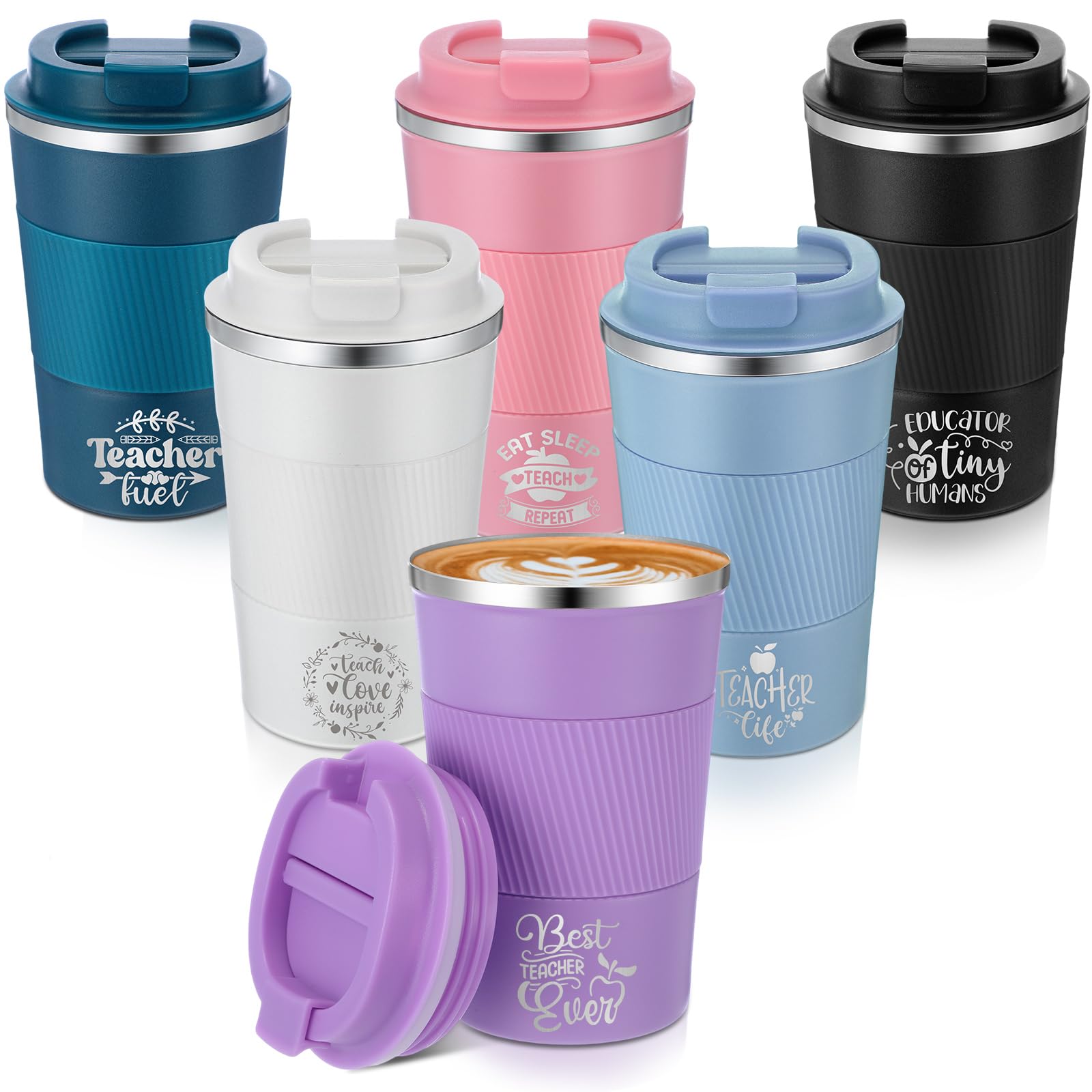 Pickmesh 6 Pcs Teacher Gift Cup Bulk Teacher Appreciation Tumbler Insulated Coffee Mug 12oz with Lids for Preschool Daycare High School Coworker Nurse Birthday Graduation Gift