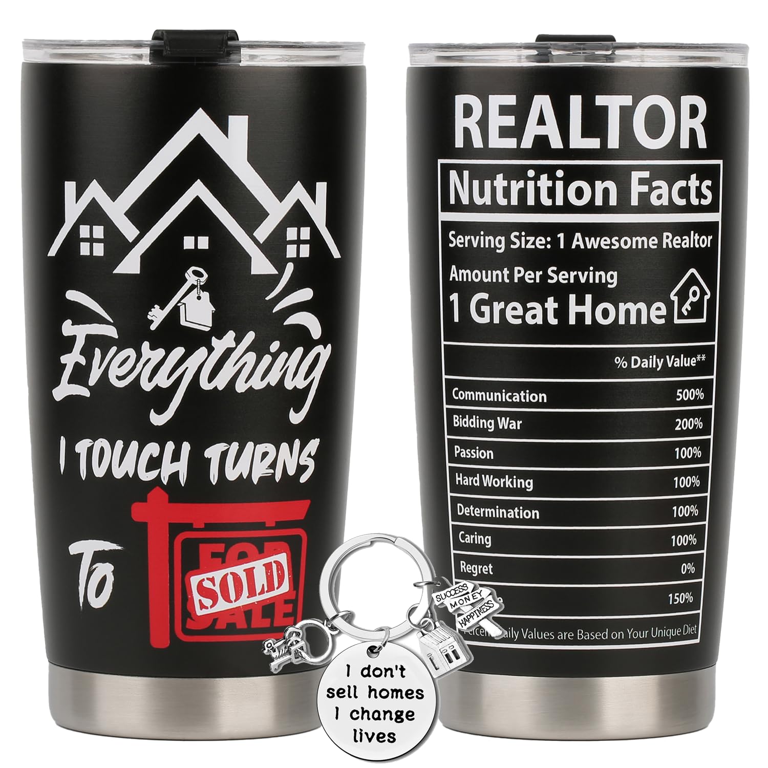 FROOBLEQUIRK Realtor Tumbler 20 Oz with Keychain – Real Estate Agent Gifts, Closing Gifts for Realtors, Must-Have Accessory