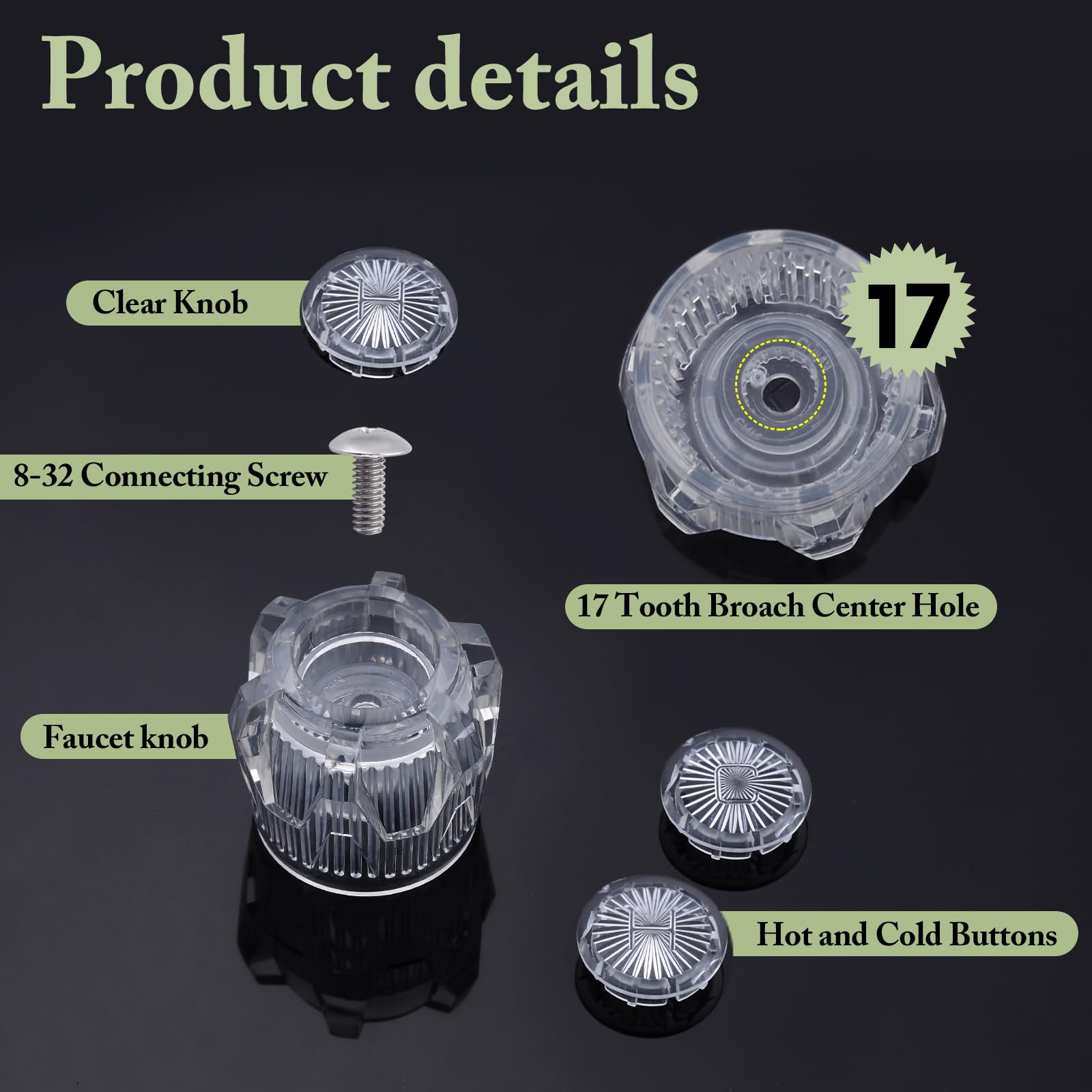 ZephyrJazz Shower Knob Replacement, Compatible with Phoenix Mobile Home Sink Tub Shower, Acrylic Bathtub Knobs Parts, Clear Faucet Handles with 17pt Spline Point Broach Center Hole(1 Pair)