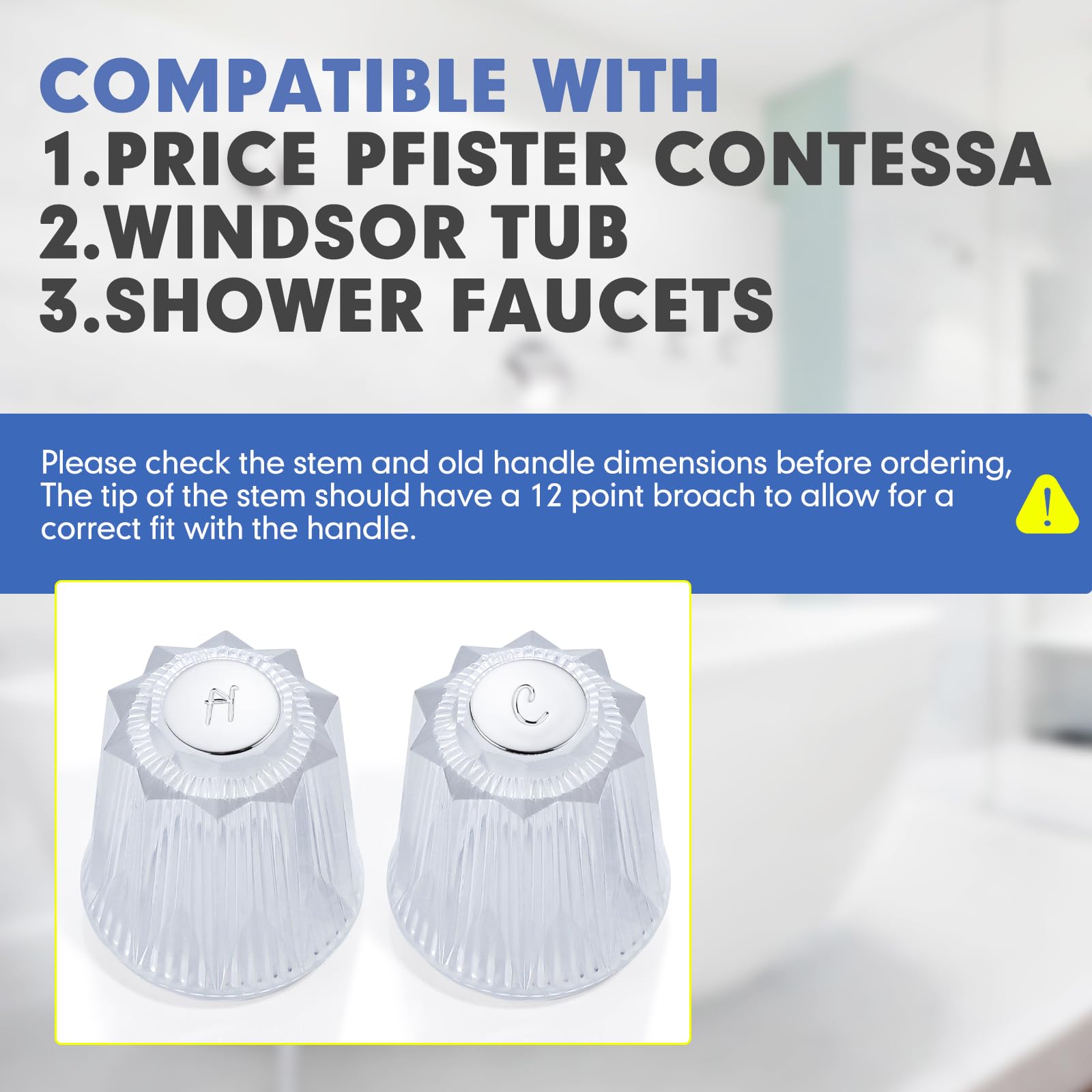 PuritySage Premium Shower Faucet Knob Replacement,Compatible with 88262 Price Pfister Contessa, Universal Clear Acrylic Plastic Hot/Cold Shower Faucet Handle,Easy Installation