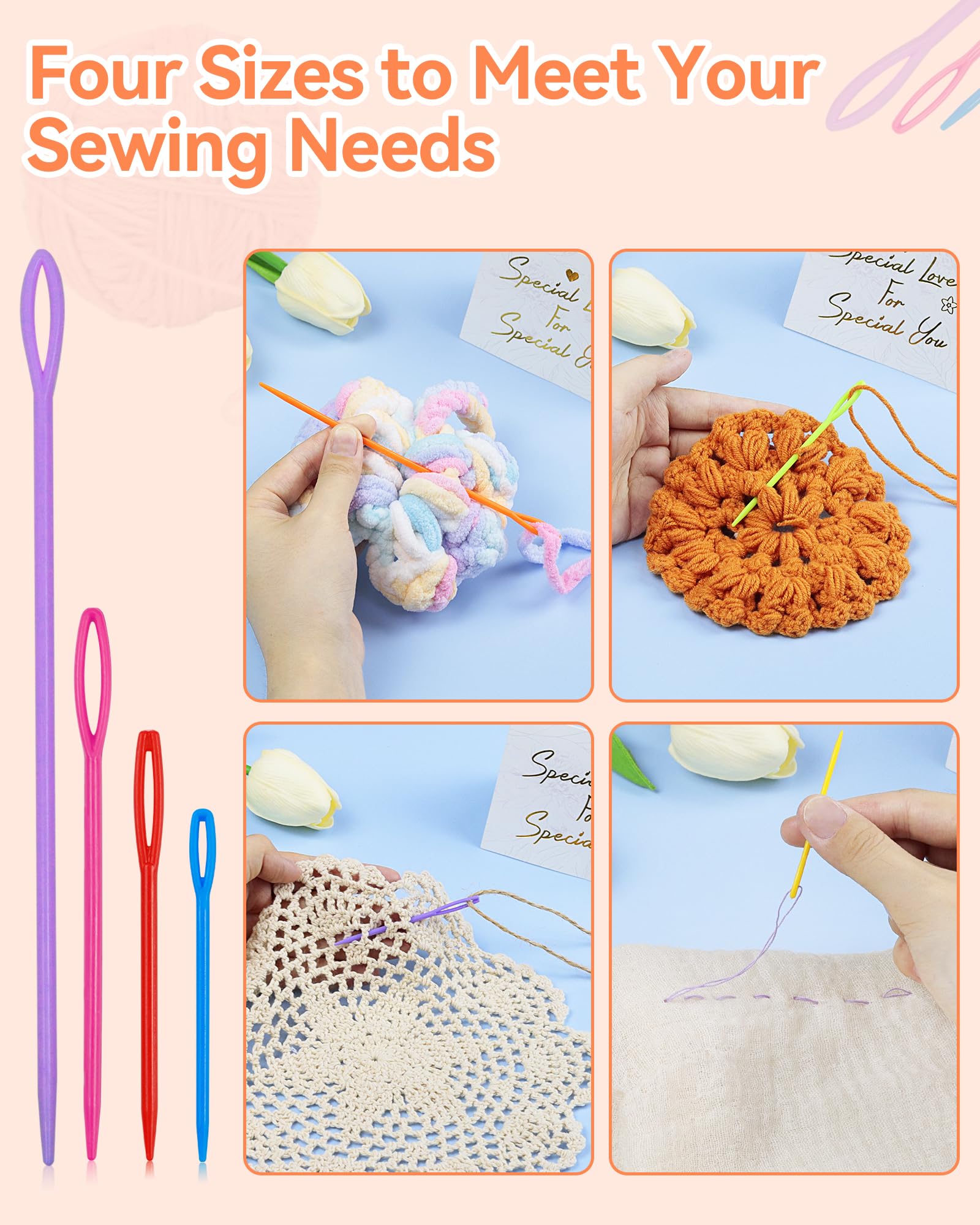 FIVEIZERO 40PCS Plastic Needles – 4 Sizes with Large Eye, Plastic Sewing Needle with Threader and Box, Yarn Needles for Crochet and Canvas, Crochet Needle for Handmade Crafts