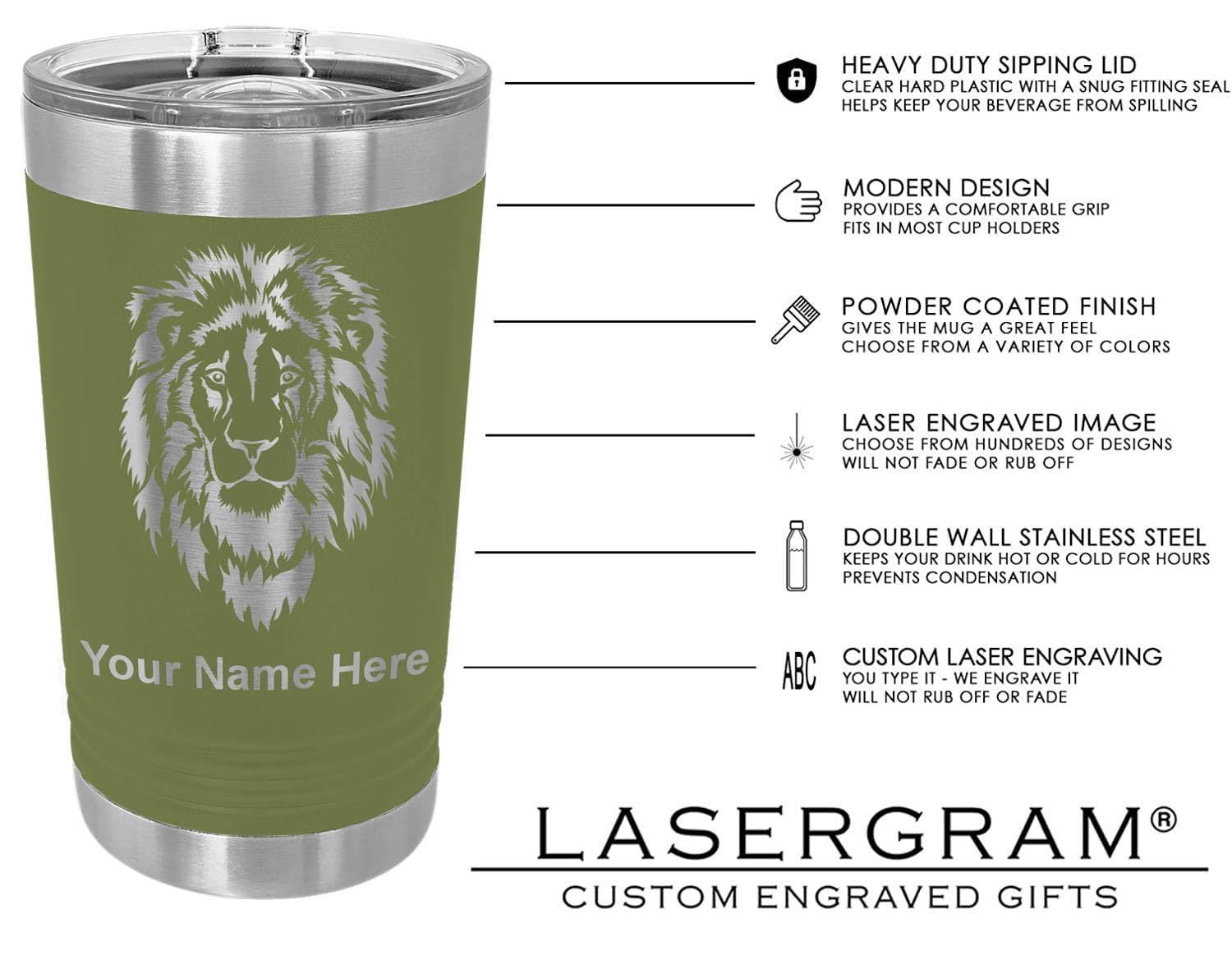 LaserGram 16oz Vacuum Insulated Pint Tumbler, ST Surgical Technologist, Personalized Engraving Included (Camo Green)