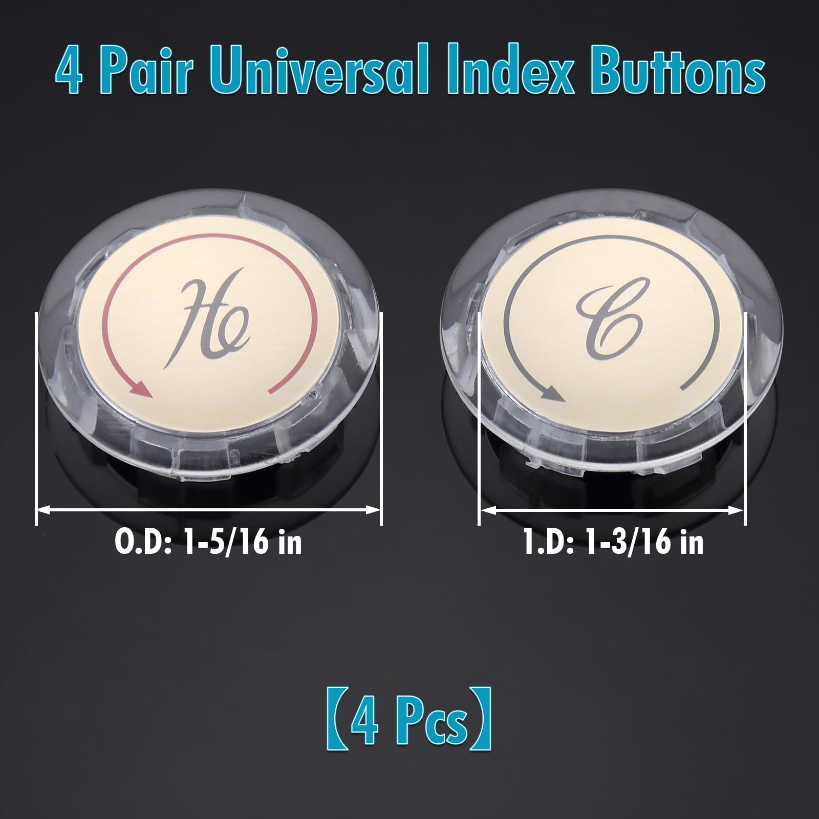 Replacement Hot and Cold Crystal Acrylic Faucet Knobs for Prime-Line MP54300 Universal Index Buttons, 1-5/16 in. Diameter, Clear Acrylic with Gold (4 Pack)