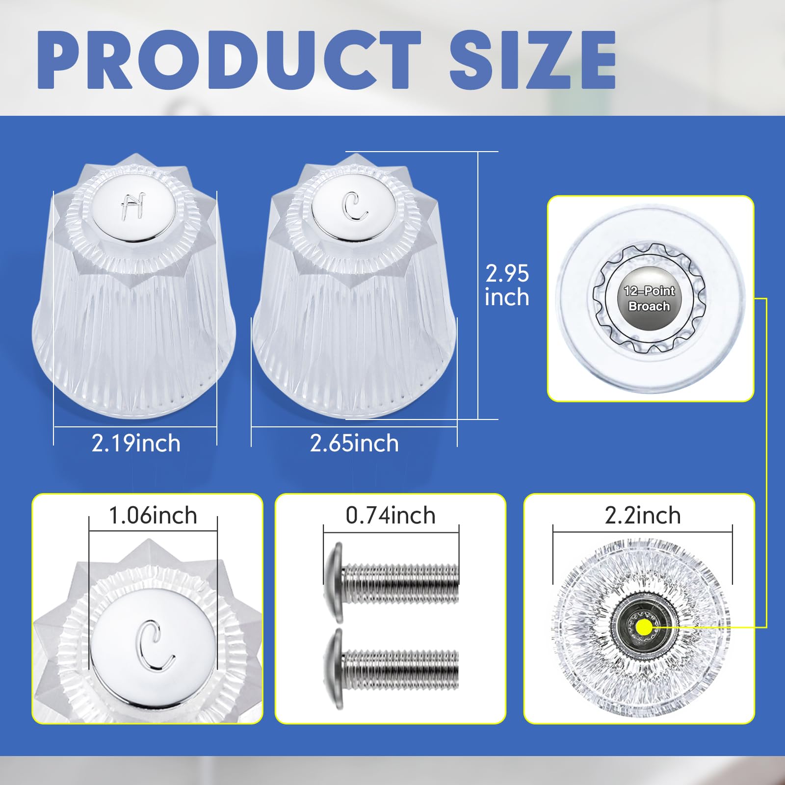 PuritySage Premium Shower Faucet Knob Replacement,Compatible with 88262 Price Pfister Contessa, Universal Clear Acrylic Plastic Hot/Cold Shower Faucet Handle,Easy Installation