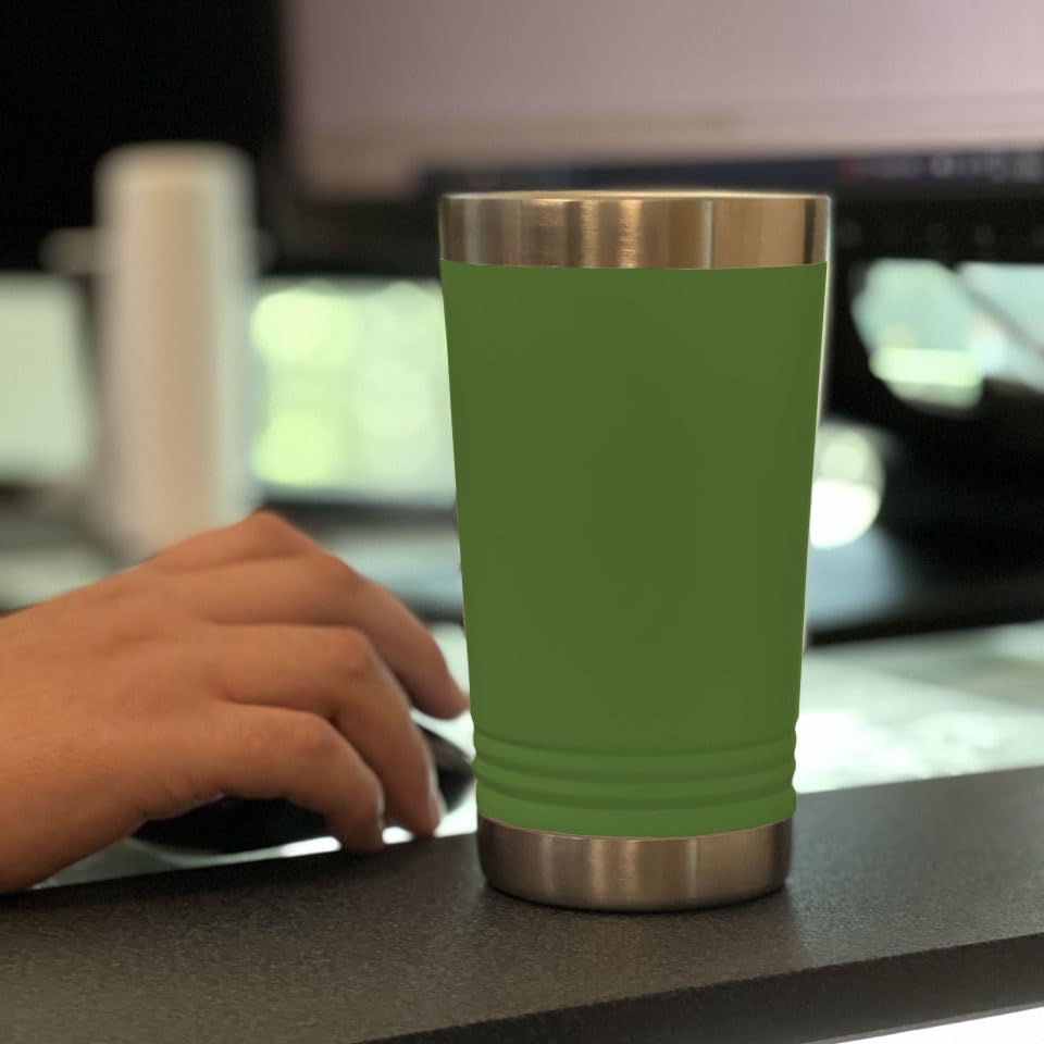 LaserGram 16oz Vacuum Insulated Pint Tumbler, Indian Elephant, Personalized Engraving Included (Camo Green)