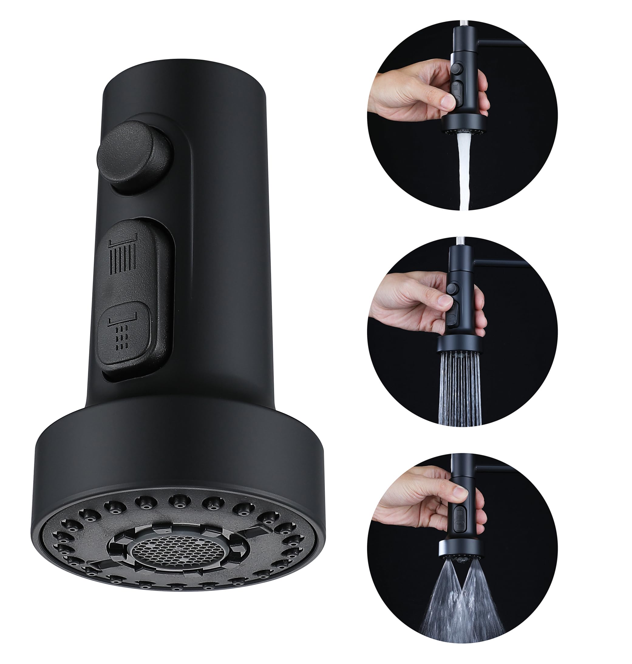 GCGWEQS Pull Down Faucet Replacement Head, 3 Functions Kitchen Faucet Sprayer Head, G 1/2 Pull Out Spray Head for Kitchen Faucet, Black Kitchen Sink Faucet Head
