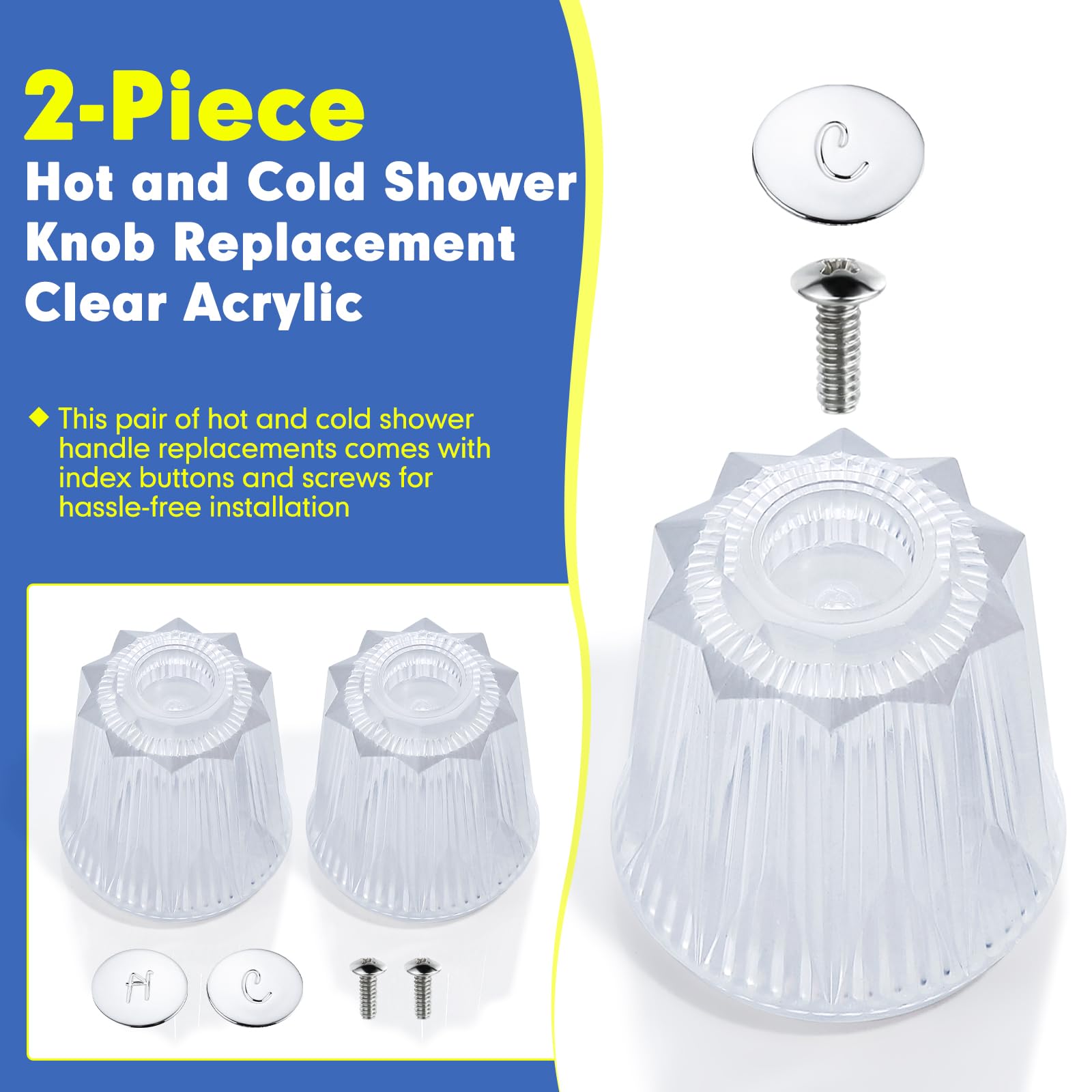 PuritySage Premium Shower Faucet Knob Replacement,Compatible with 88262 Price Pfister Contessa, Universal Clear Acrylic Plastic Hot/Cold Shower Faucet Handle,Easy Installation