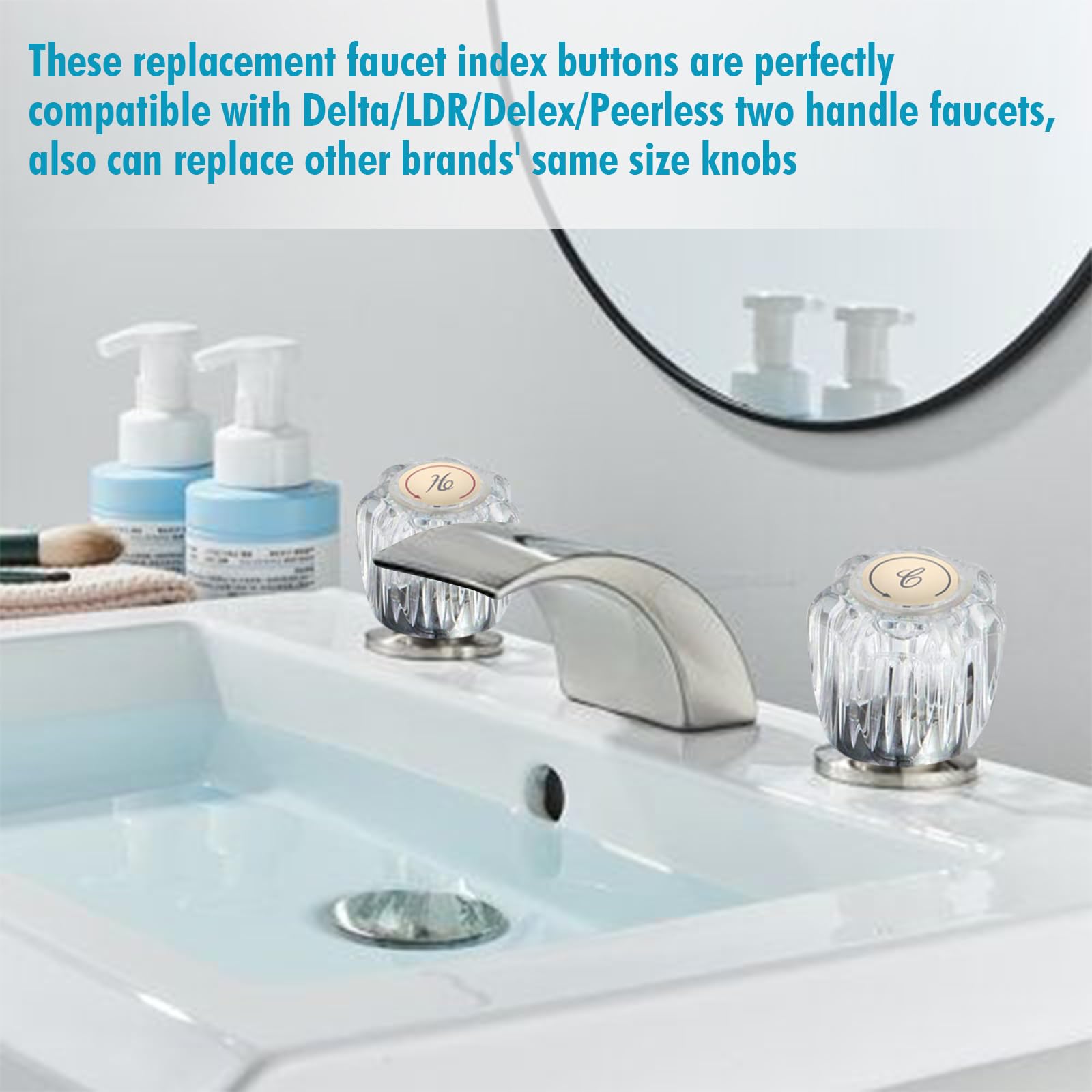 Replacement Hot and Cold Crystal Acrylic Faucet Knobs for Prime-Line MP54300 Universal Index Buttons, 1-5/16 in. Diameter, Clear Acrylic with Gold (4 Pack)