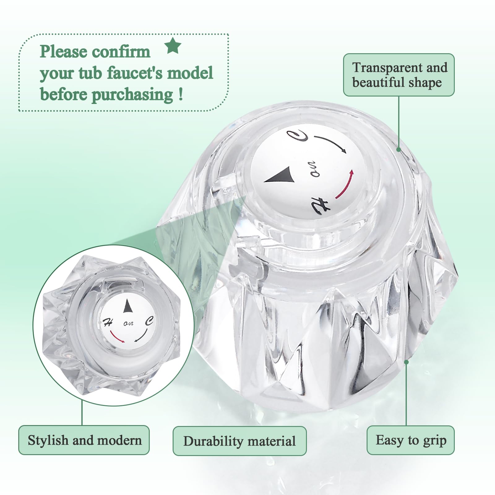 ZephyrJazz Faucet Handle Compatible with Delta Faucet RP2391, Single Clear Knob Handle Kit with Offset Hole for Shower/Tub, 2-1/2" x 2-1/8" Faucet Knob Replacement, Clear Acrylic Finish (1 Pack)