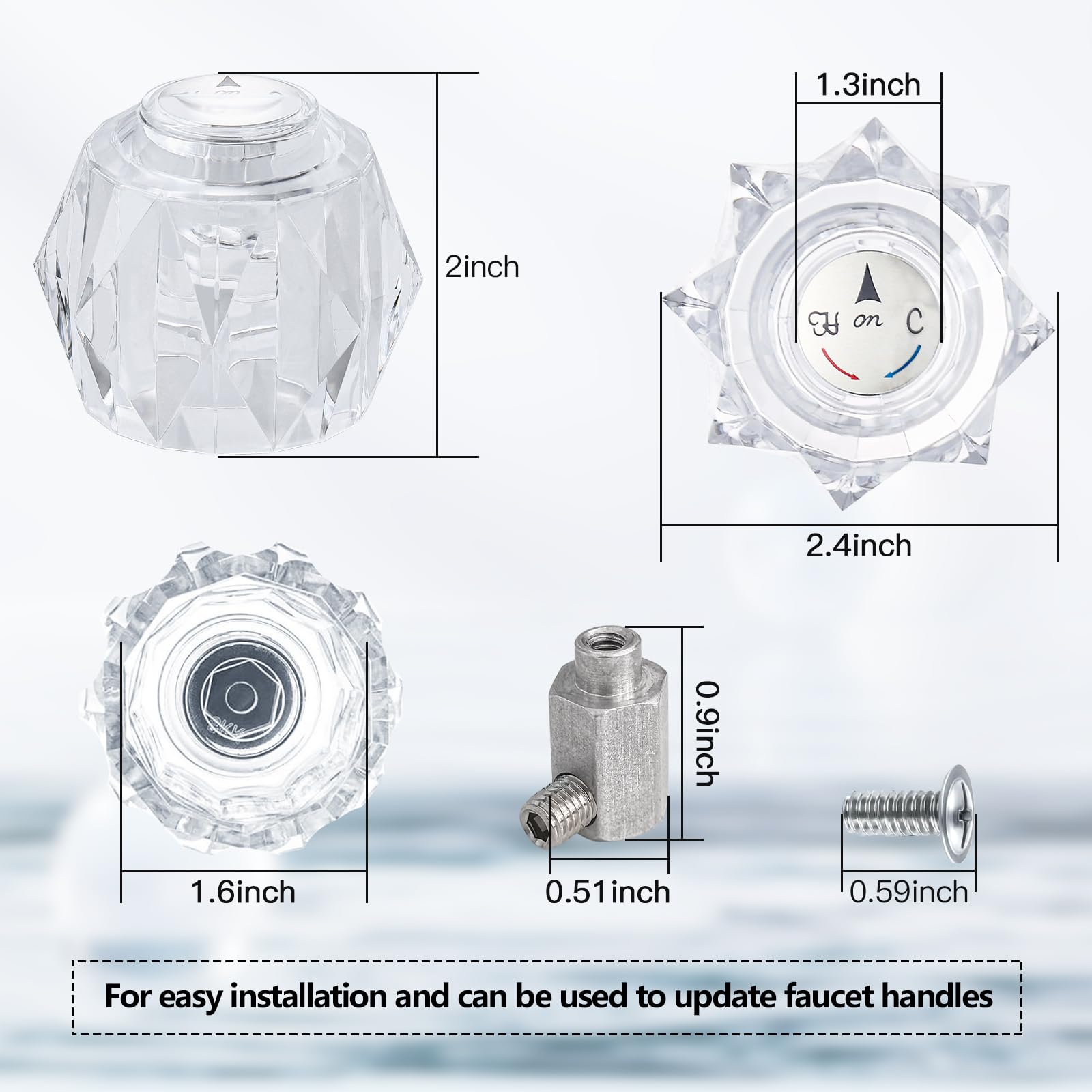 Shower Faucet Knob, Shower Handle Replacement for Delta RP41661, Compatible with Delta and Peerless Single Handle Tub Faucets, Clear Acrylic Shower Knob with Button, Screw and Connector