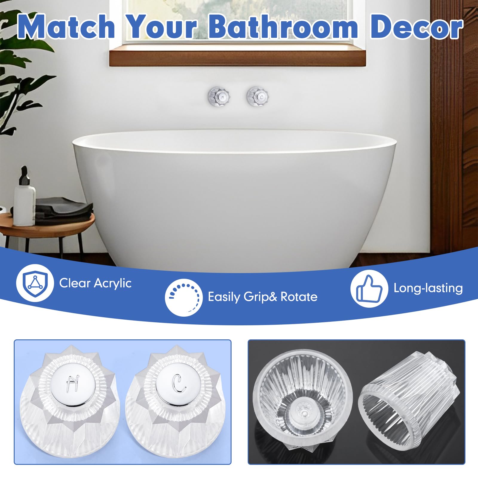 PuritySage Premium Shower Faucet Knob Replacement,Compatible with 88262 Price Pfister Contessa, Universal Clear Acrylic Plastic Hot/Cold Shower Faucet Handle,Easy Installation