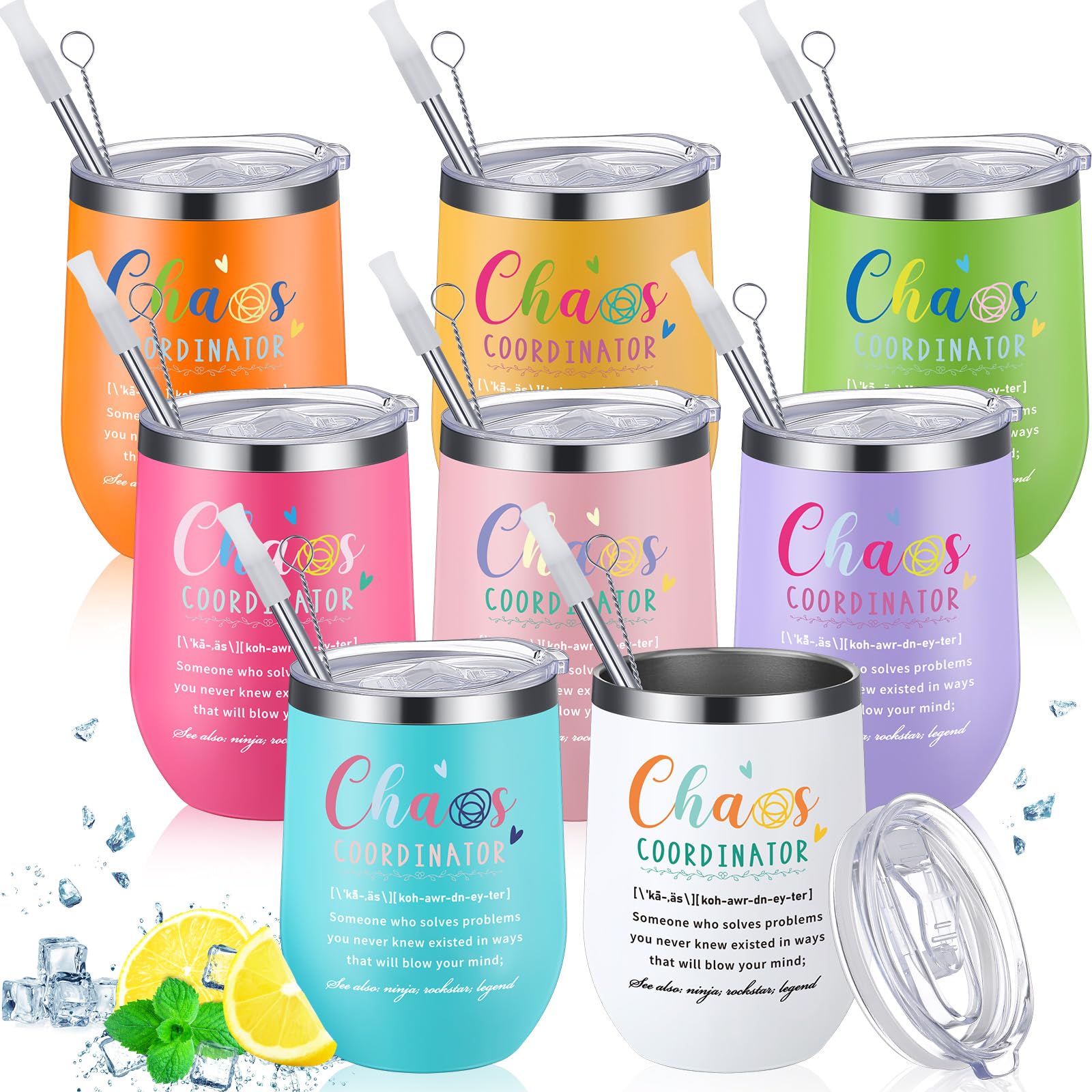 Layhit 12 oz Chaos Coordinator Gifts Tumbler Employee Appreciation 2025 for Women Stainless Steel Tumbler Insulated Thank You Gifts for Teacher Nurse Boss Leader(Macaron Color,8 Packs)