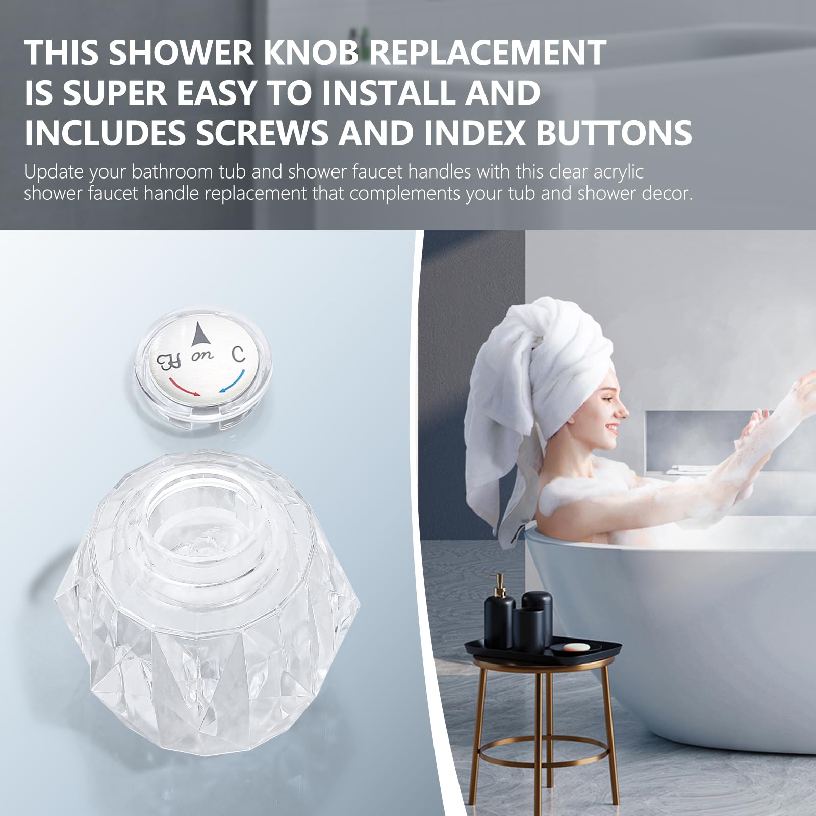 Shower Faucet Knob, Shower Handle Replacement for Delta RP41661, Compatible with Delta and Peerless Single Handle Tub Faucets, Clear Acrylic Shower Knob with Button, Screw and Connector