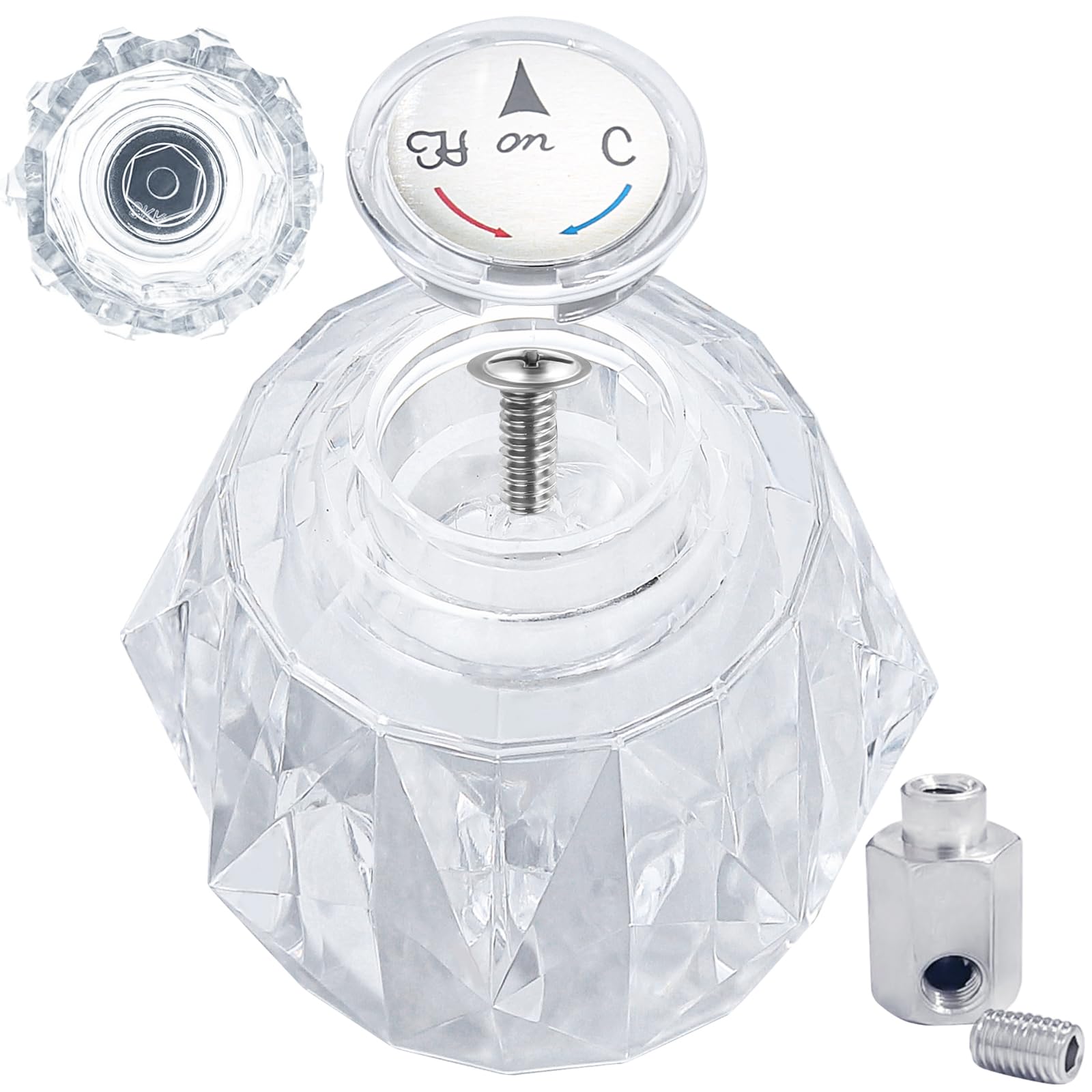 Shower Faucet Knob, Shower Handle Replacement for Delta RP41661, Compatible with Delta and Peerless Single Handle Tub Faucets, Clear Acrylic Shower Knob with Button, Screw and Connector
