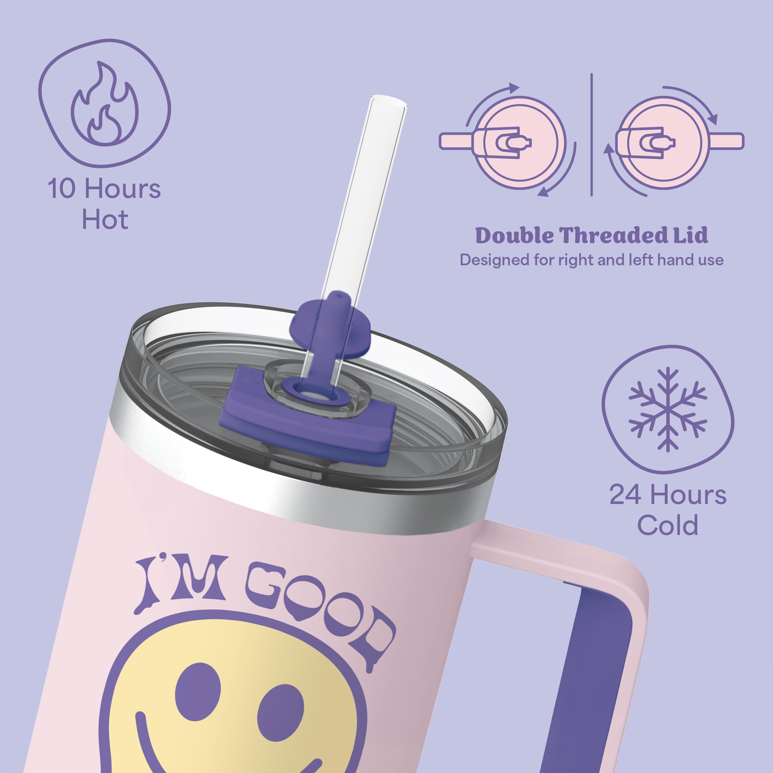 Ottle Deep Sea Diver 40 oz Insulated Tumbler with Handle and Straw Lid - Leak Proof, Cupholder Friendly Travel Mug - Stainless Steel Double Wall Water Bottle for Hot and Cold Drinks - I'm Good