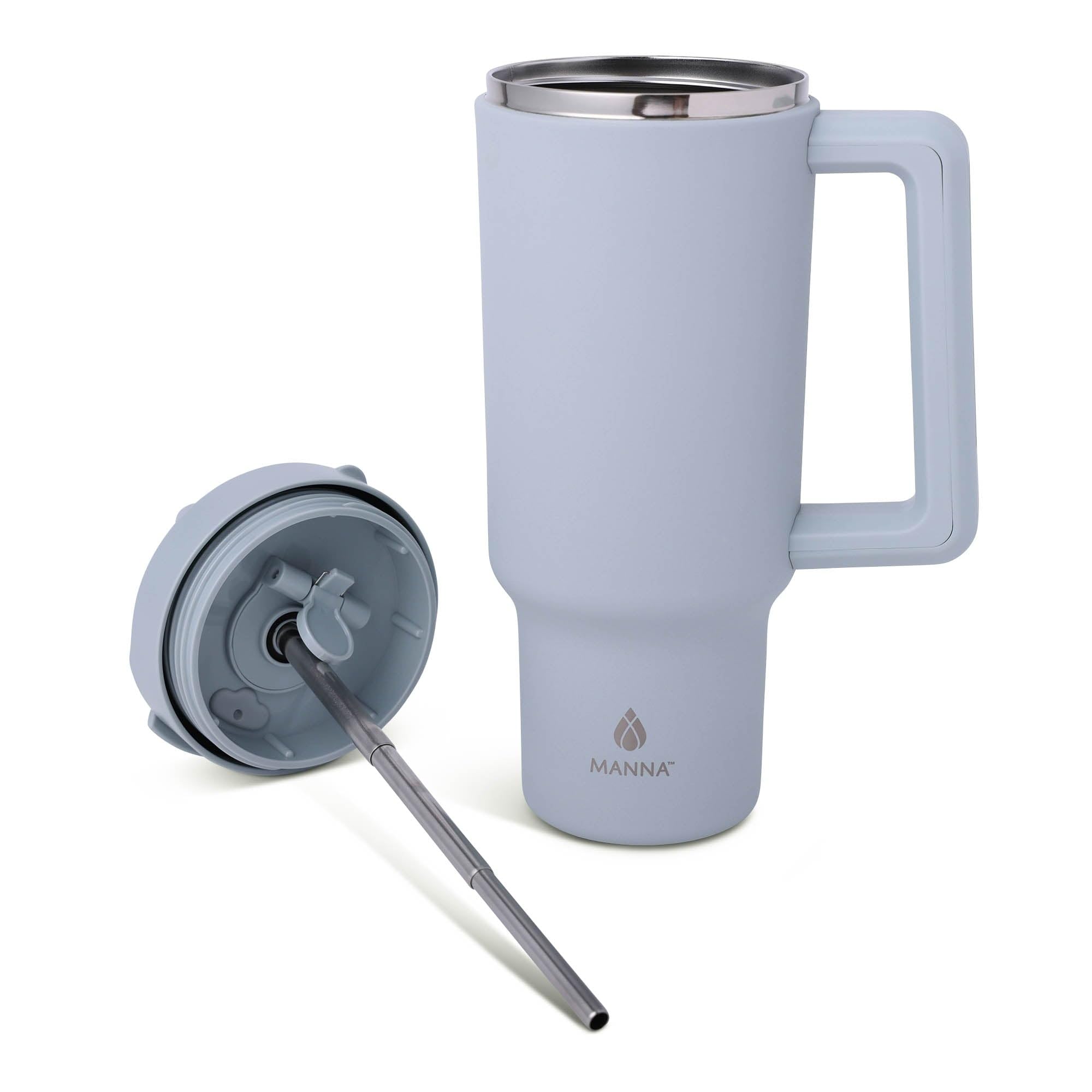 Manna Stainless Steel Double Wall Insulated Tumbler with Smart Seal Dual Sip Lid and Straw Fit Handle - 40 Oz - Ocean Mist Powder Coat