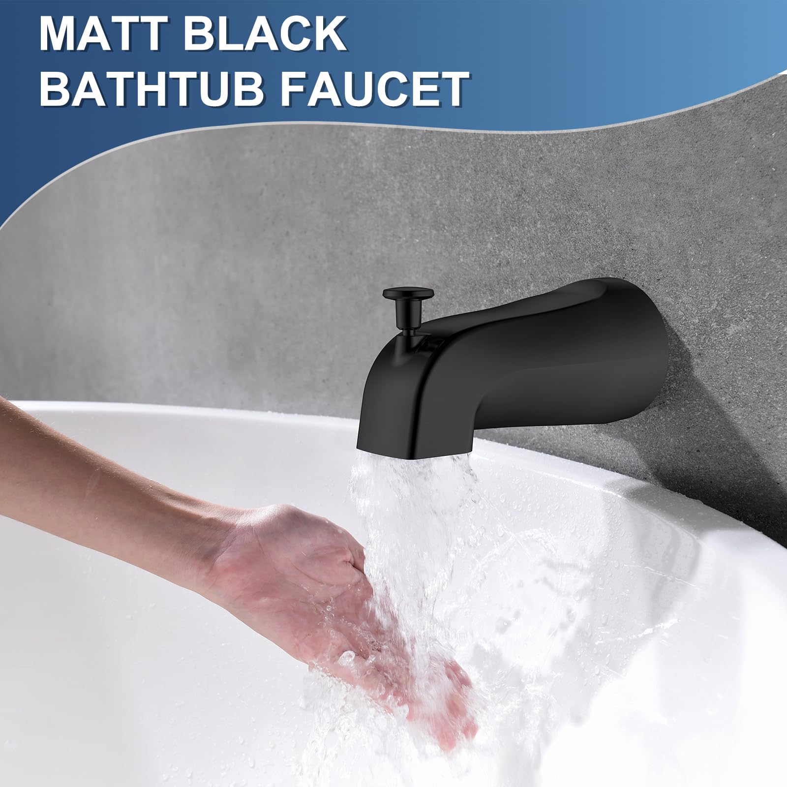 Gold Hao The Bathroom Universal Slip-On Tub Spout with Diverter - 5" Bathtub Faucet with Diverter, Easy to Install & Save Water Leaks in Minutes, Fit 5/8" Copper Pipe (Matte Black)