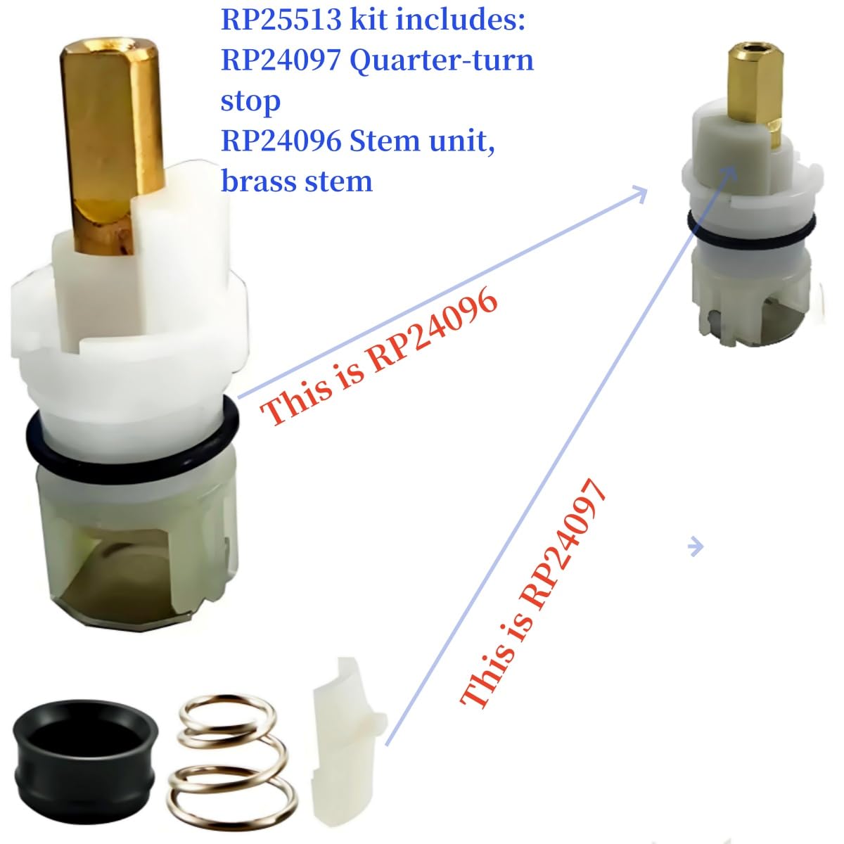 RP25513 RP24096 Faucet Stem Assembly Compatible with Delta Two Handle Faucet Repair Kit with RP4993 Seat and Spring (2)