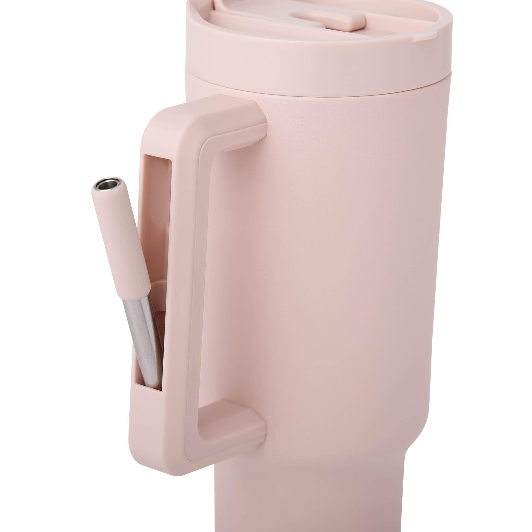 Manna Stainless Steel Double Wall Insulated Tumbler with Smart Seal Dual Sip Lid and Straw Fit Handle - 40 Oz - Rose Quartz Powder Coat