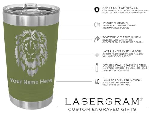 LaserGram 16oz Vacuum Insulated Pint Tumbler, Dragon, Personalized Engraving Included (Camo Green)
