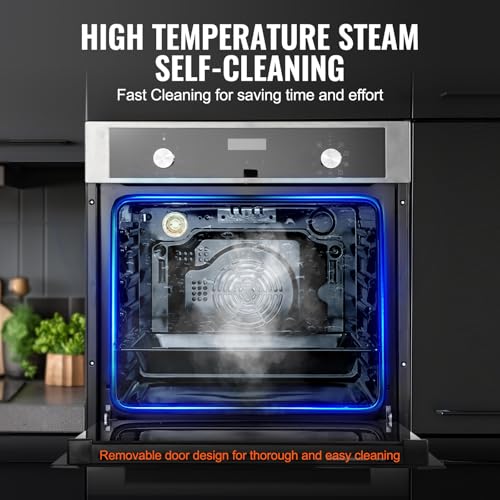VEVOR Wall Oven, 24 inch Electric Built-in Wall Oven with 9 Cooking Functions, 2.68 Cu.Ft Convection Wall Oven with Digital Timer, Electric Single Wall Oven with Baking Rack and Tray, for Kitchen
