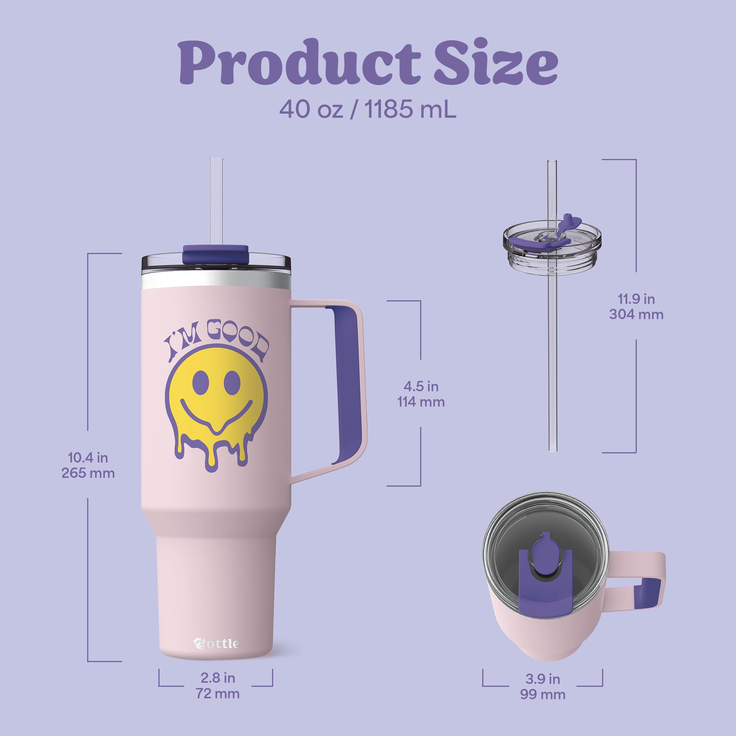 Ottle Deep Sea Diver 40 oz Insulated Tumbler with Handle and Straw Lid - Leak Proof, Cupholder Friendly Travel Mug - Stainless Steel Double Wall Water Bottle for Hot and Cold Drinks - I'm Good