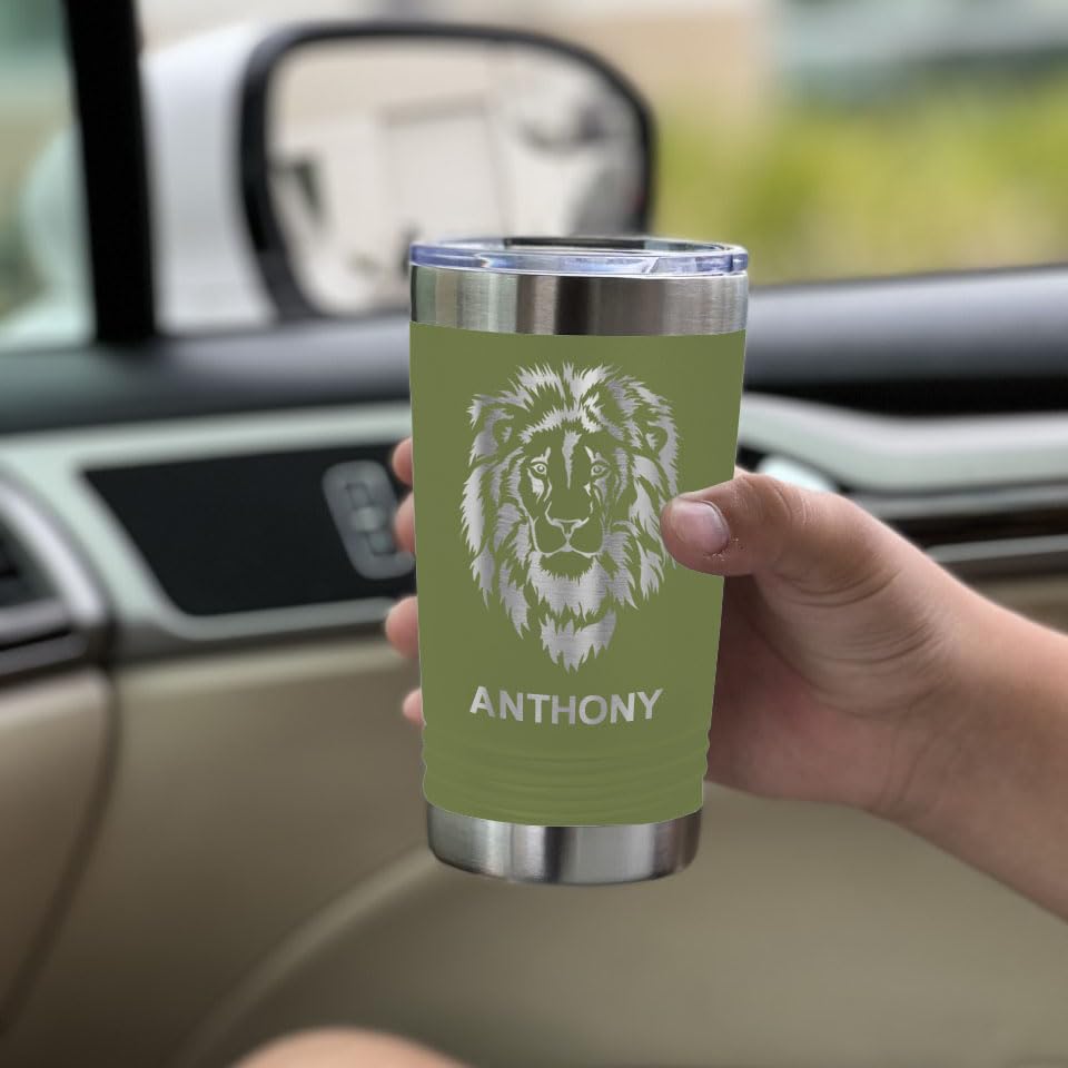 LaserGram 16oz Vacuum Insulated Pint Tumbler, Dragon, Personalized Engraving Included (Camo Green)