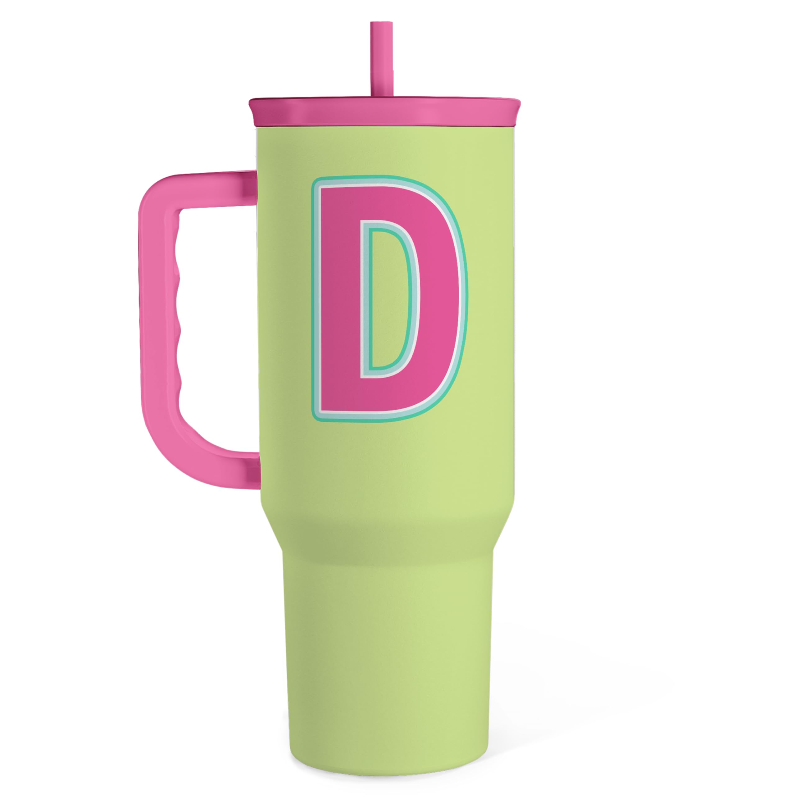 SANDJEST Monogrammed Tumbler with Handle 40oz, Letter D Tumblers Coffee Travel Cup with Straw, Personalized Monogram Initial Gifts for Women Girls, Customized Gifts for Christmas Birthday Mothers Day
