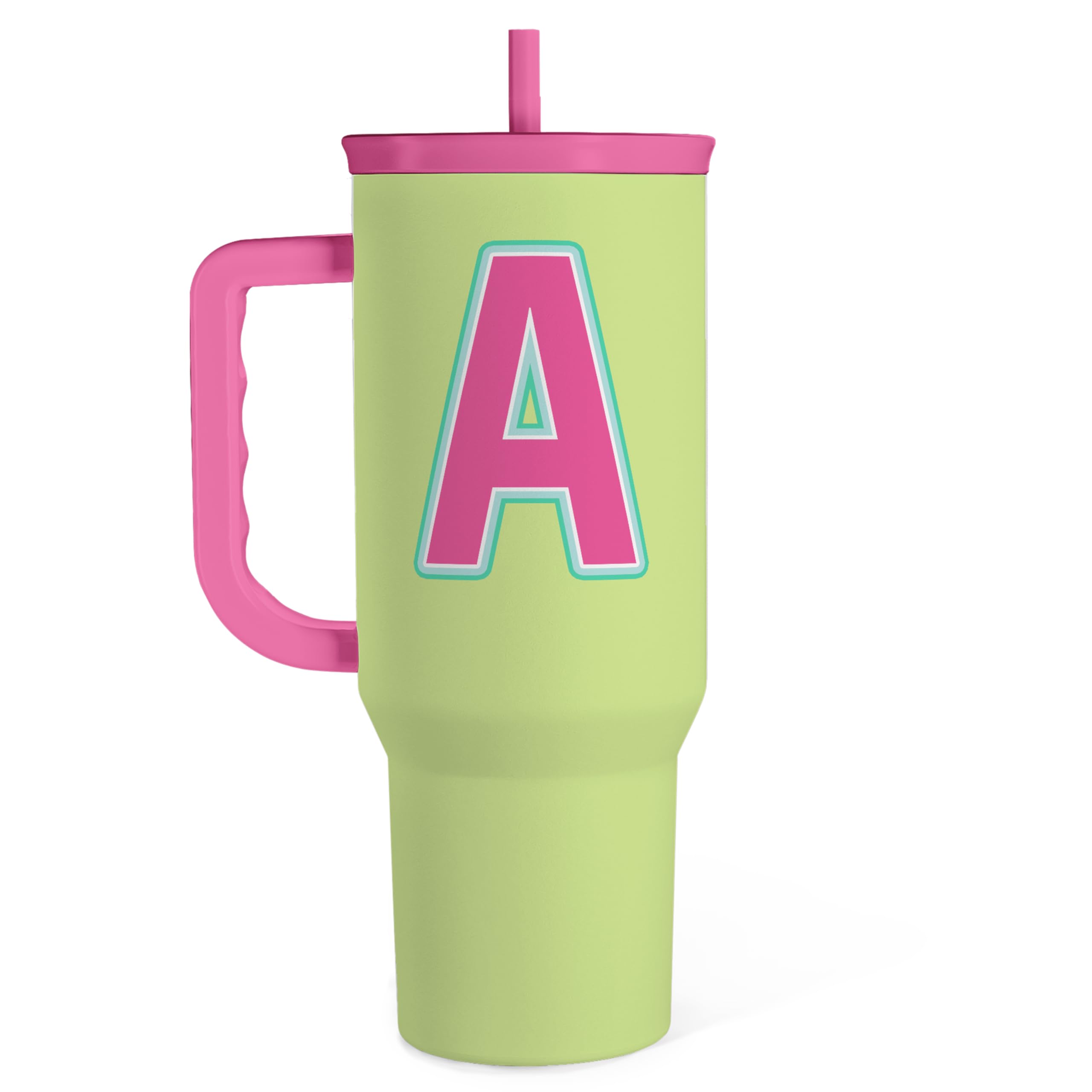 SANDJEST Monogrammed Tumbler with Handle 40oz, Letter A Tumblers Coffee Travel Cup with Straw, Personalized Monogram Initial Gifts for Women Girls, Customized Gifts for Christmas Birthday Mothers Day