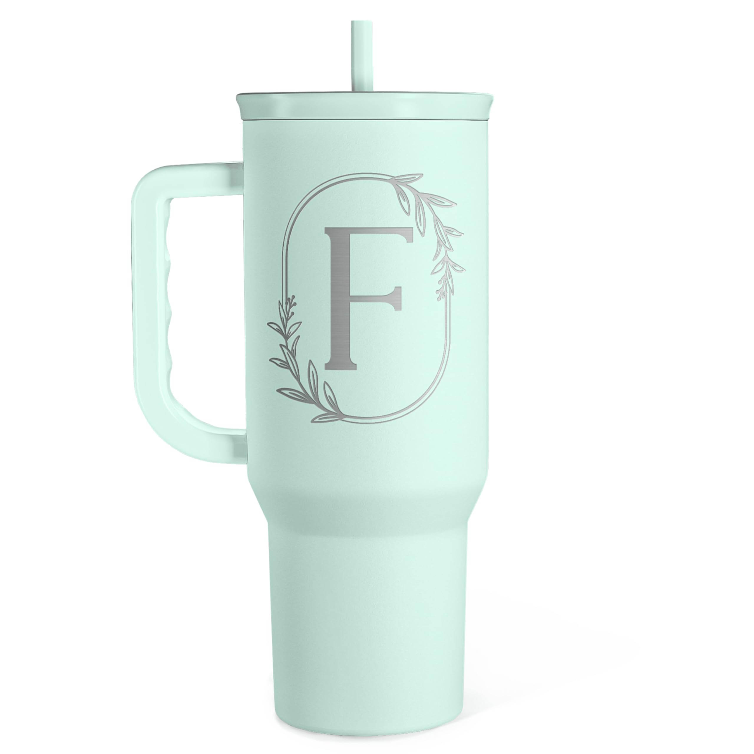 Personalized Monogrammed Tumbler with Handle 40oz, Letter F Tumblers Insulated Coffee Travel Cup, Custom Initial Gift for Women Girls Friends, Monogram Gift for Christmas Birthday Mothers Day