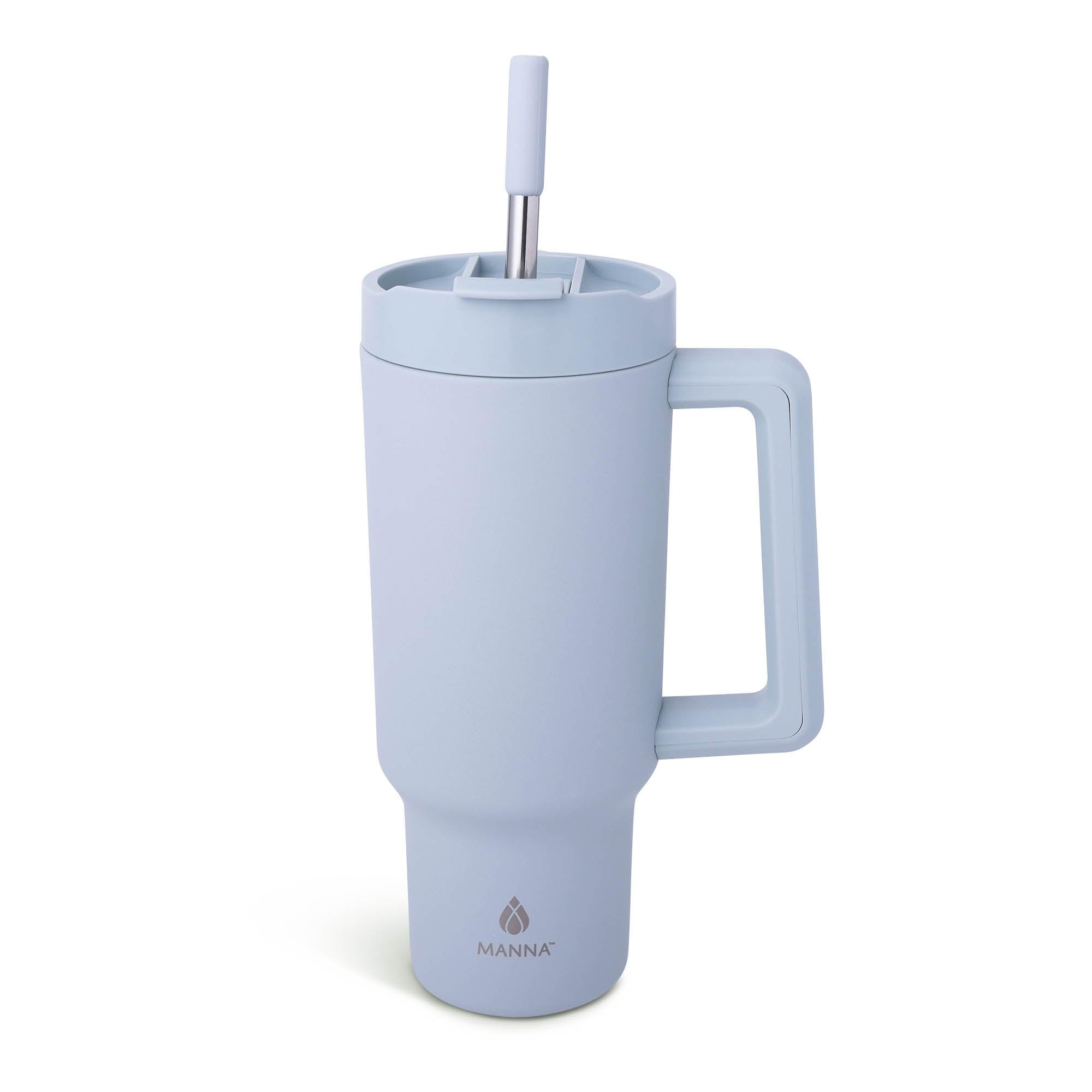 Manna Stainless Steel Double Wall Insulated Tumbler with Smart Seal Dual Sip Lid and Straw Fit Handle - 40 Oz - Ocean Mist Powder Coat