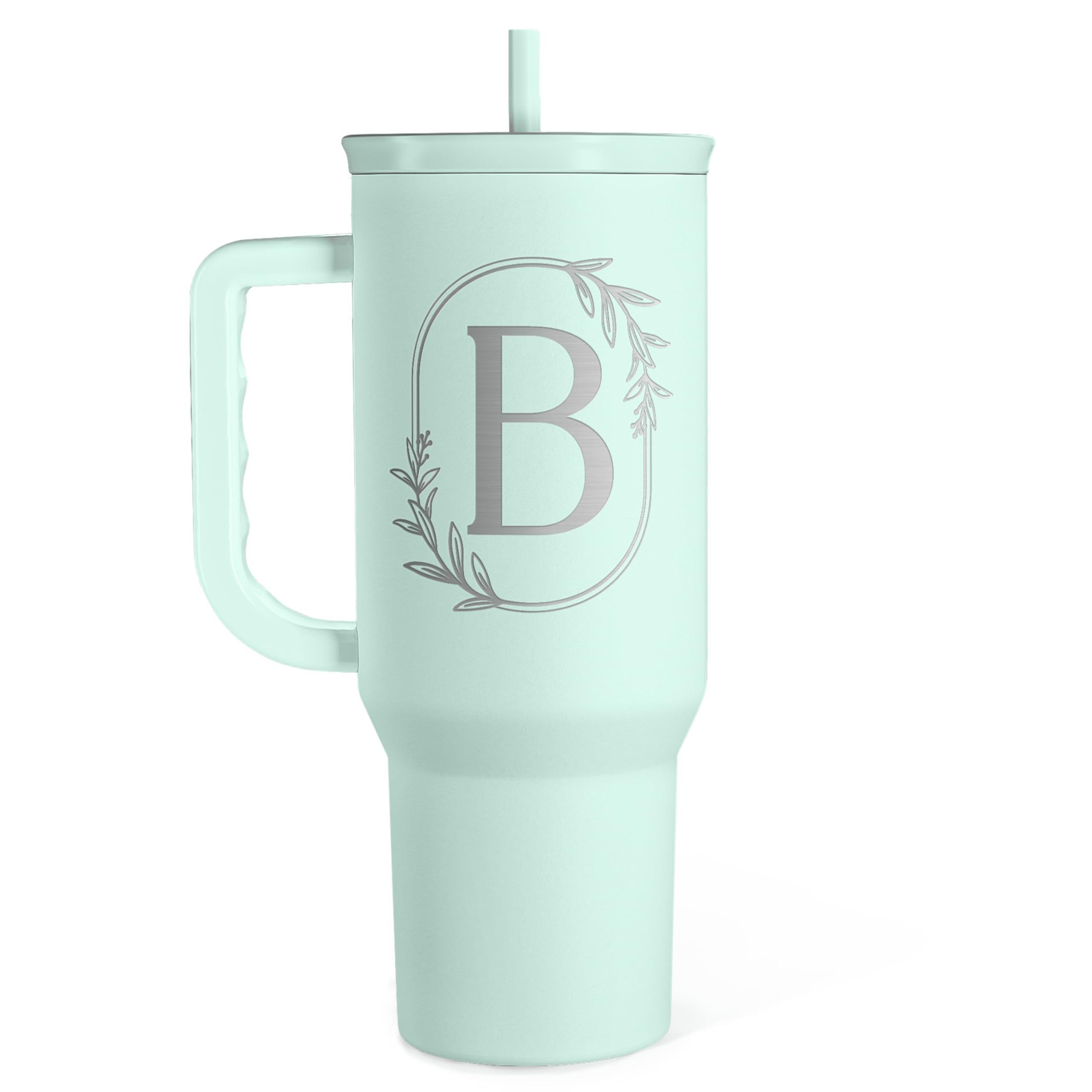 Personalized Monogrammed Tumbler with Handle 40oz, Letter B Tumblers Insulated Coffee Travel Cup, Custom Initial Gift for Women Girls Friends, Monogram Gift for Christmas Birthday Mothers Day