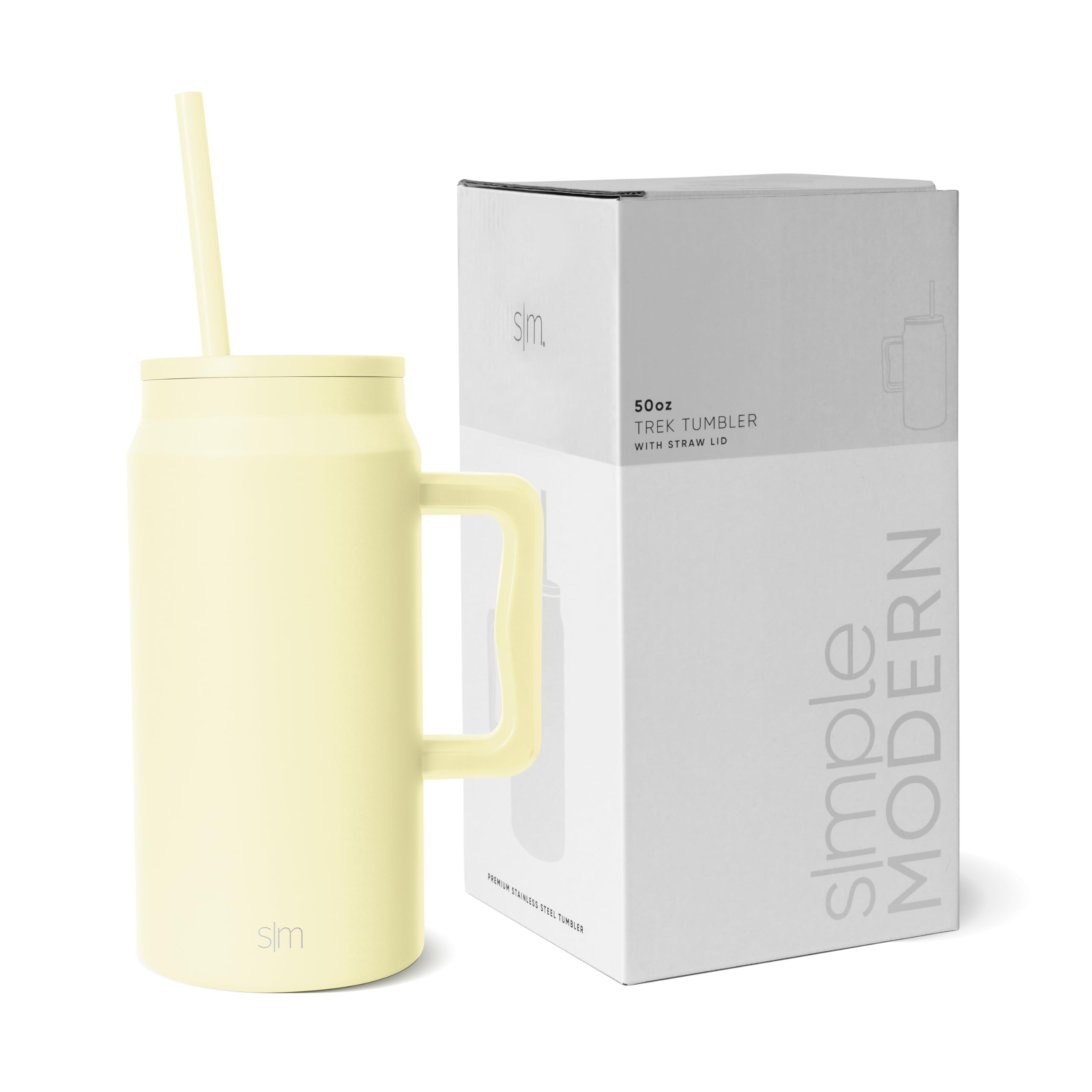 Simple Modern 50 oz Mug Tumbler with Handle and Straw Lid | Reusable Insulated Stainless Steel Large Travel Jug Water Bottle | Gifts for Women Men Him Her | Trek Collection | 50oz | Buttercup