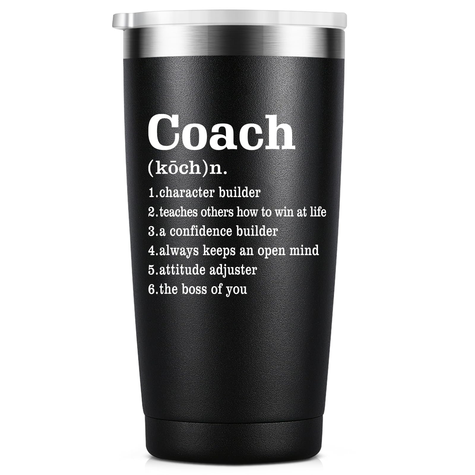 Soccer Coach Gifts for Men, Football, Baseball, Softball, Swim, Basketball, Cheer - Funny Coach Noun Definition Gift Idea for Appreciation, Christmas, Birthday, 20oz Insulated Coach Tumbler, Black