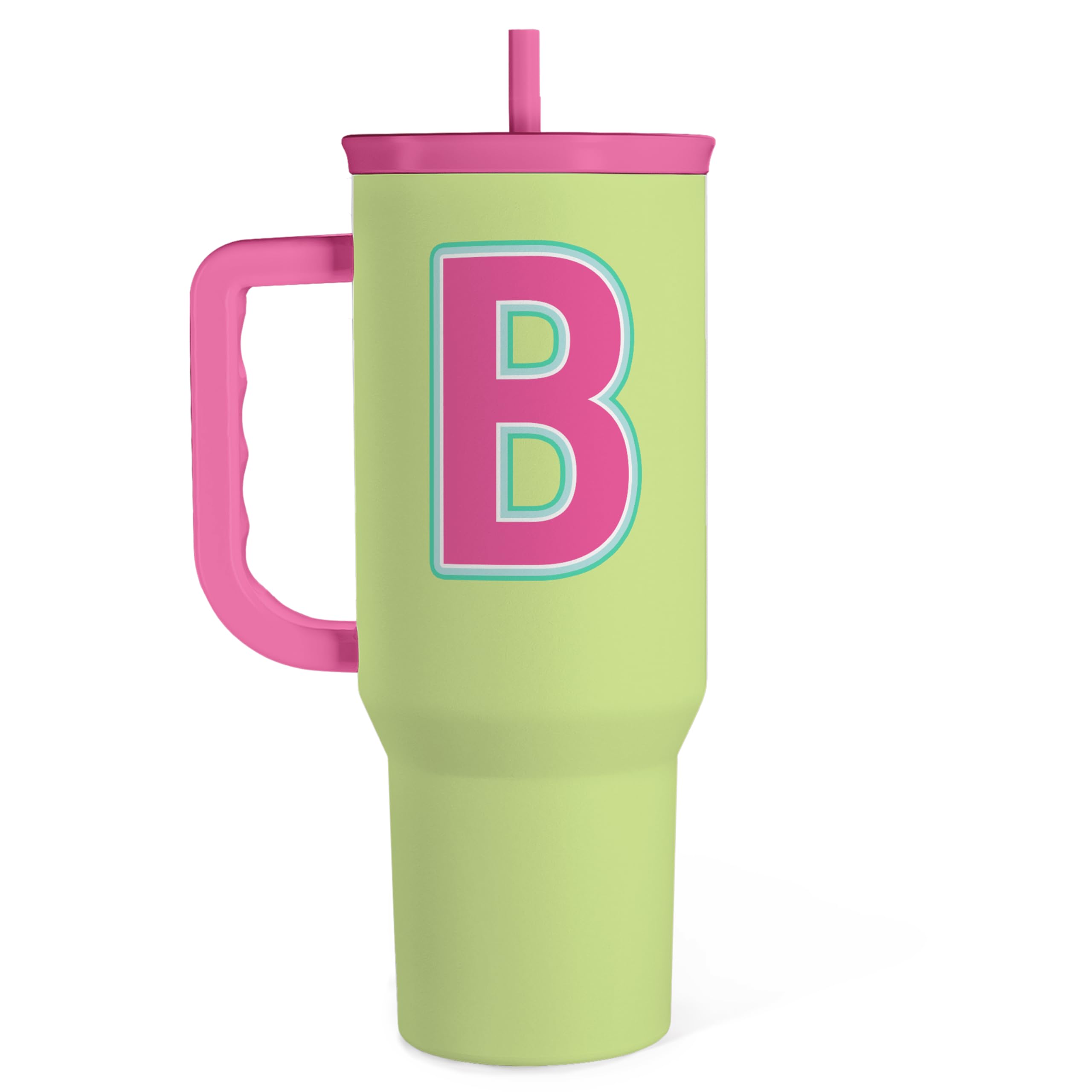 SANDJEST Monogrammed Tumbler with Handle 40oz, Letter B Tumblers Coffee Travel Cup with Straw, Personalized Monogram Initial Gifts for Women Girls, Customized Gifts for Christmas Birthday Mothers Day