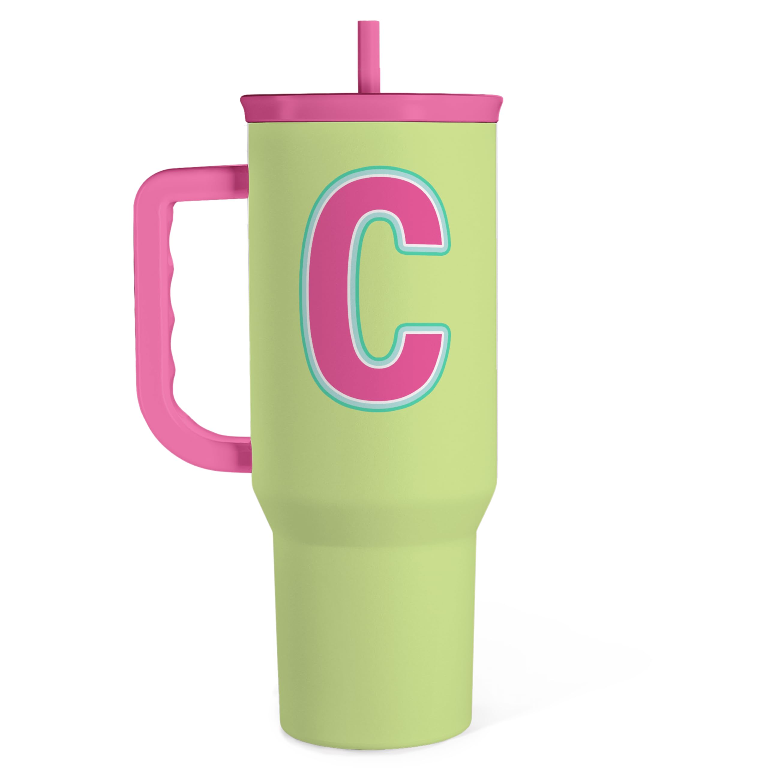 SANDJEST Monogrammed Tumbler with Handle 40oz, Letter C Tumblers Coffee Travel Cup with Straw, Personalized Monogram Initial Gifts for Women Girls, Customized Gifts for Christmas Birthday Mothers Day
