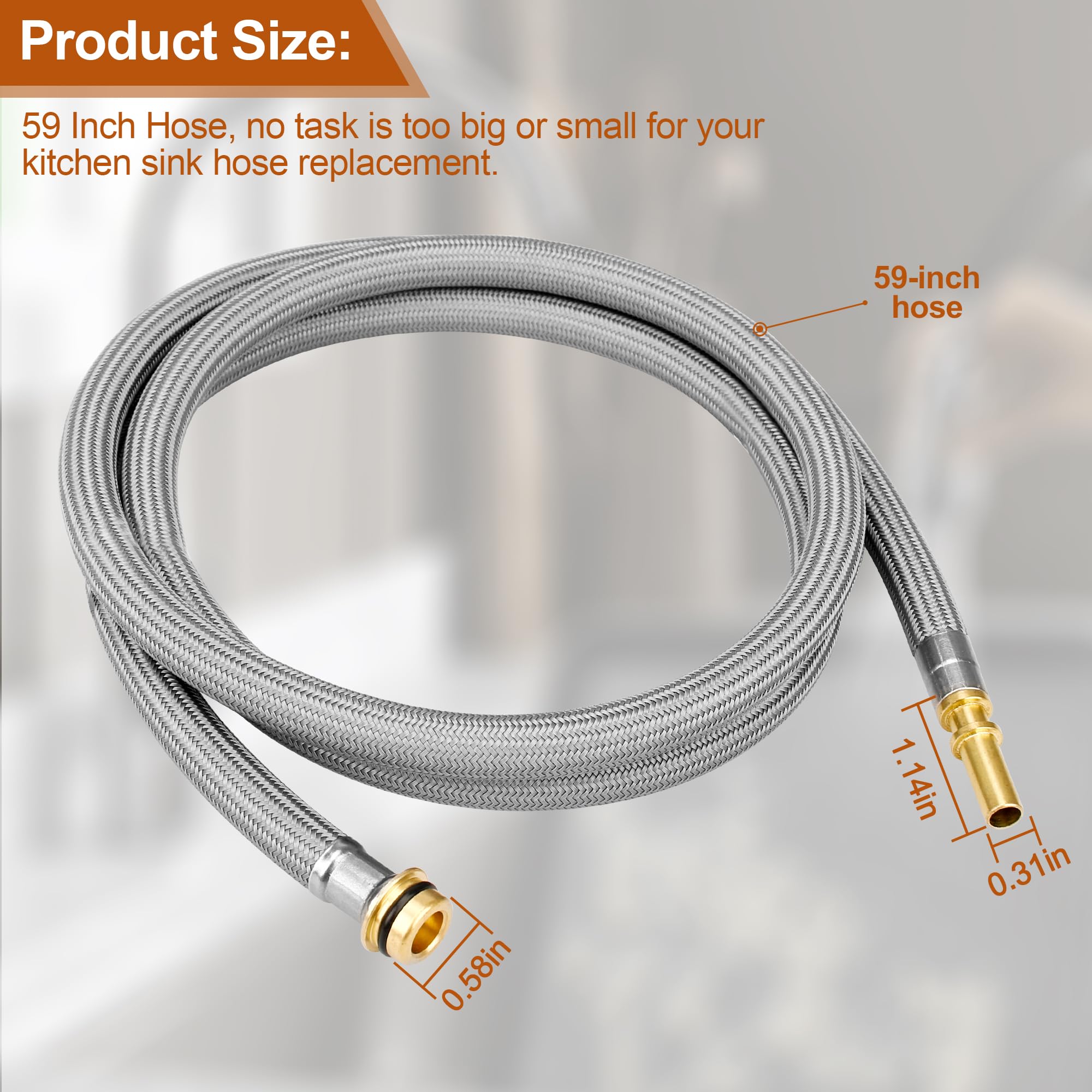 88624000 Kitchen Faucet Pull Out Hose Replacement for Hansgrohe Sink Spray Faucet, 59 Inch Pull Down Hose with Brass Connectors Replace 95507000 95506000