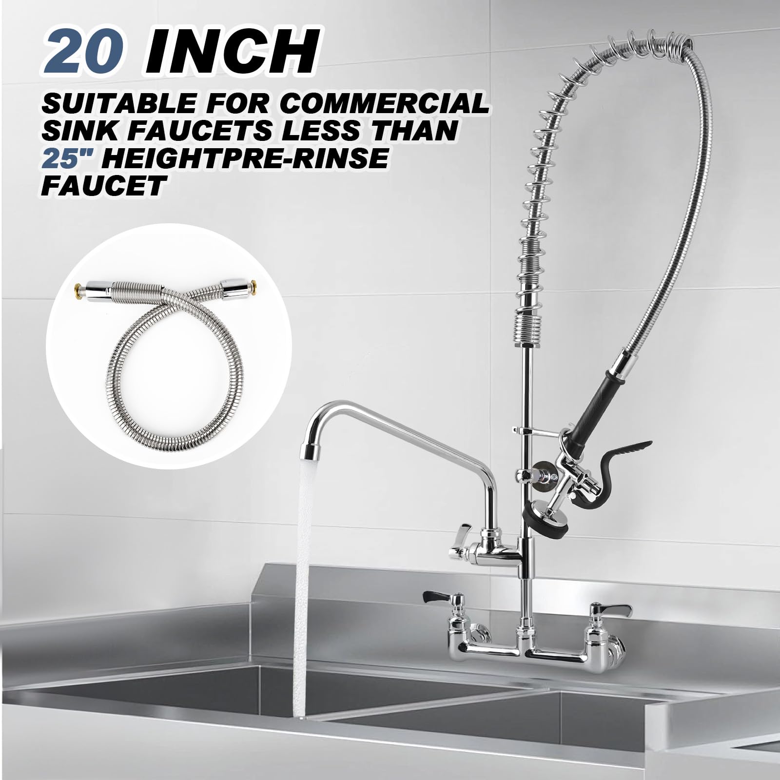 20" Commercial Sink Sprayer Hose,Stainless Steel Flexible Sink Hose for Commercial Kitchen Sink Faucets,No Deformation Pre-rinse Sprayer Hose